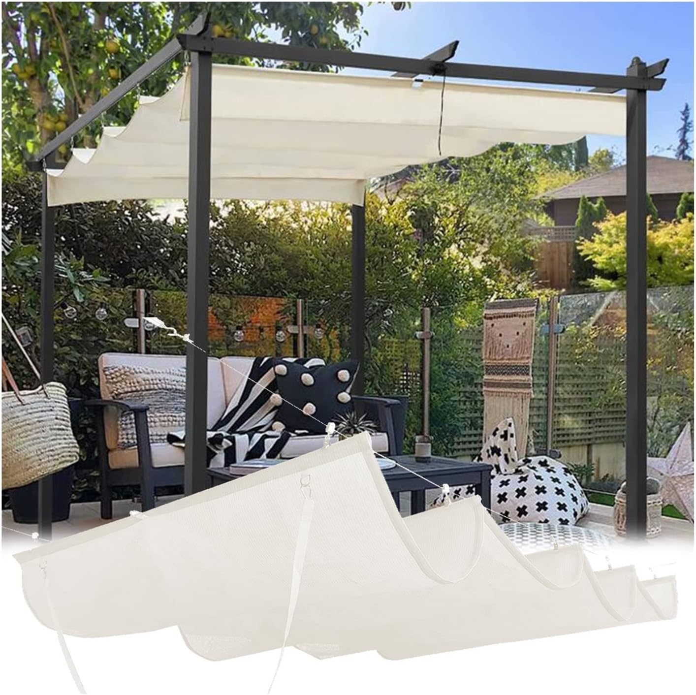 Amazon.com : LXBAMKEA Retractable Wave Canopy Pergola Cover, Outdoor ...