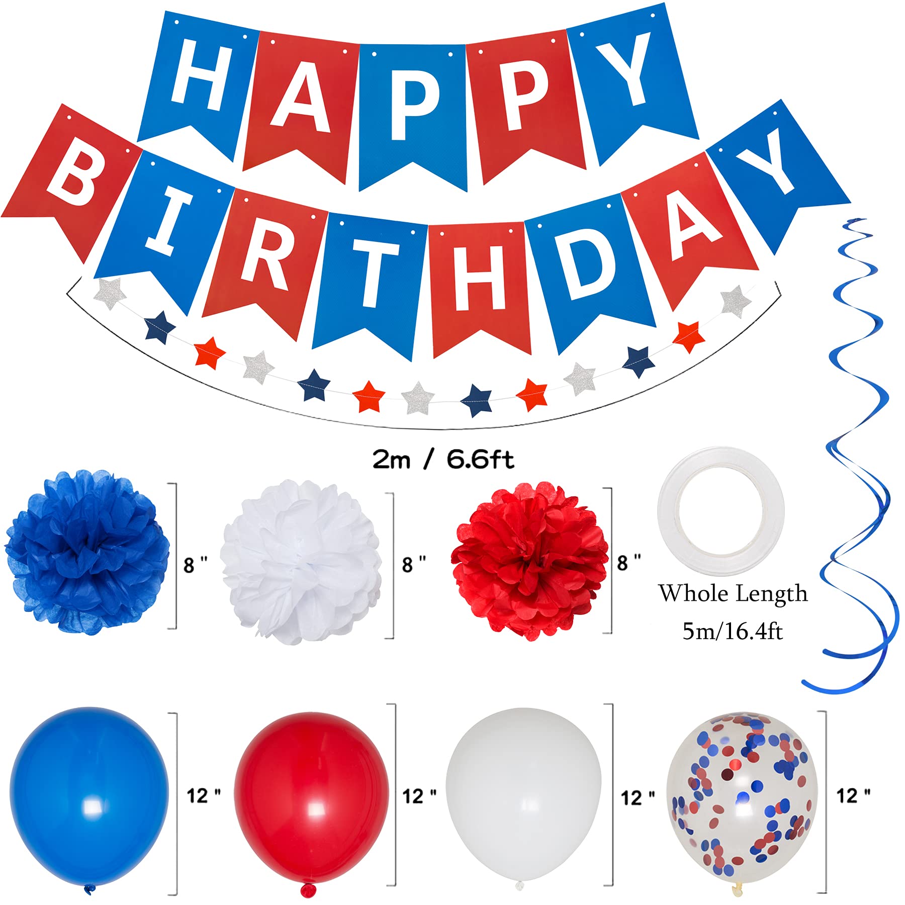 Blue White and Red Birthday Decorations, Patriotic Party Supplies Kit ...