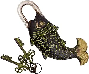 Functional Brass Fish Pad Lock is 2.5" Width and 7" Collectible Locks ...
