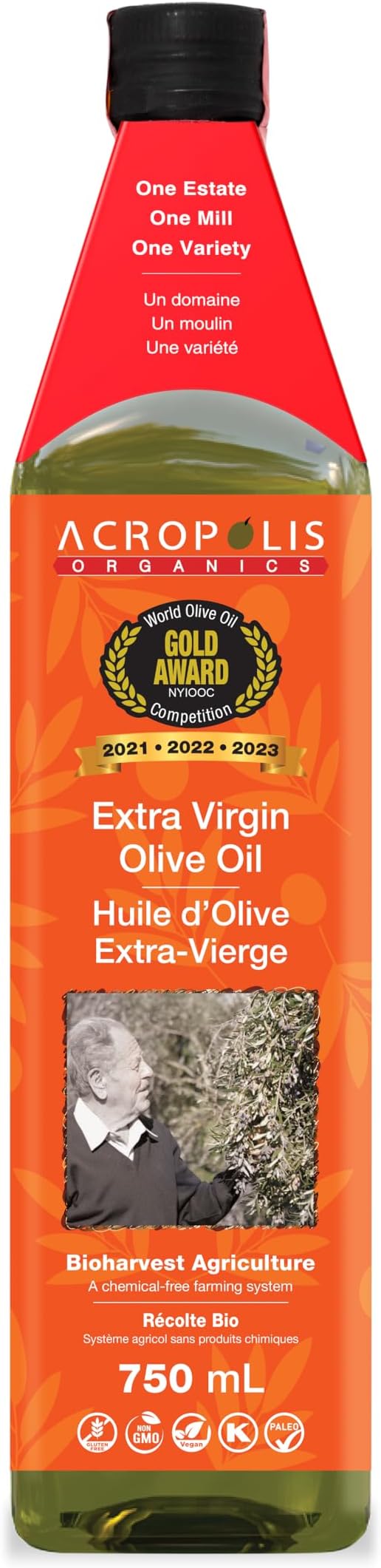 Acropolis Organics Extra Virgin Olive Oil Bioharvest Farming, 750 mL ...