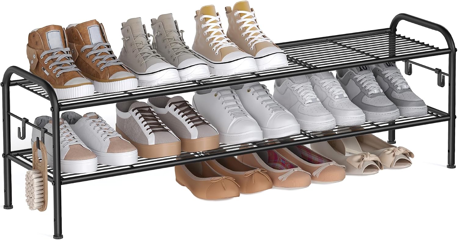 Amazon.com: SONGMICS Shoe Rack, 2-Tier Shoe Organizer, Metal Shoe Shelf ...
