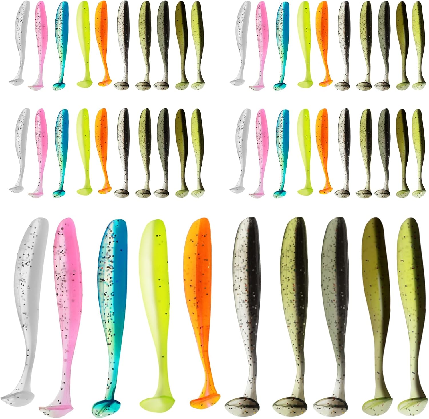 Amazon.com : 50 Pcs Soft Plastic Baits Paddle Tail Swim Baits Fishing ...