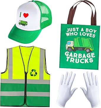 Amazon.com: Kyson Garbage Man Costume Kit Waste Management Dress Up ...