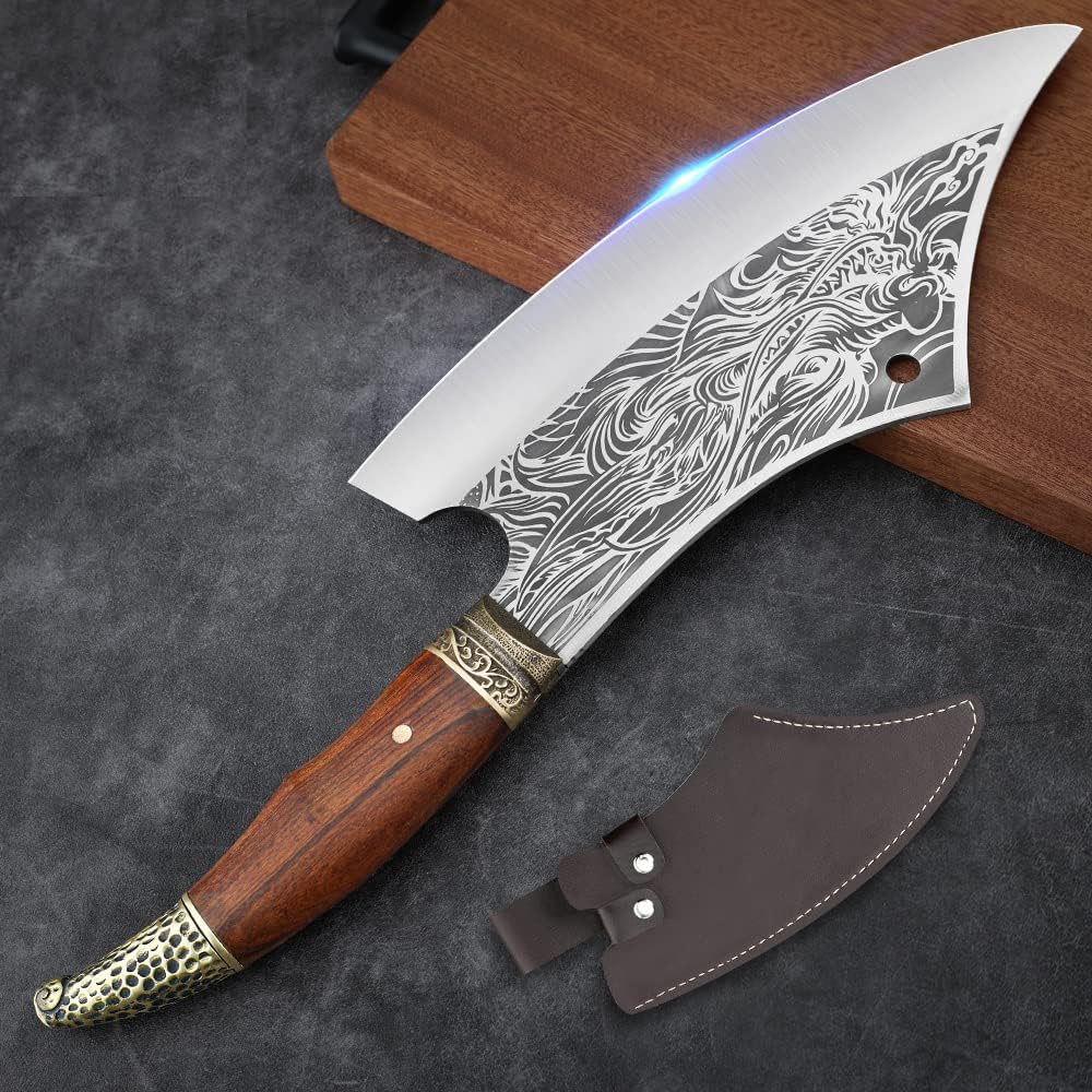 Amazon.com: Veisky Professional Handmade Forged Meat Cleaver Knife for ...