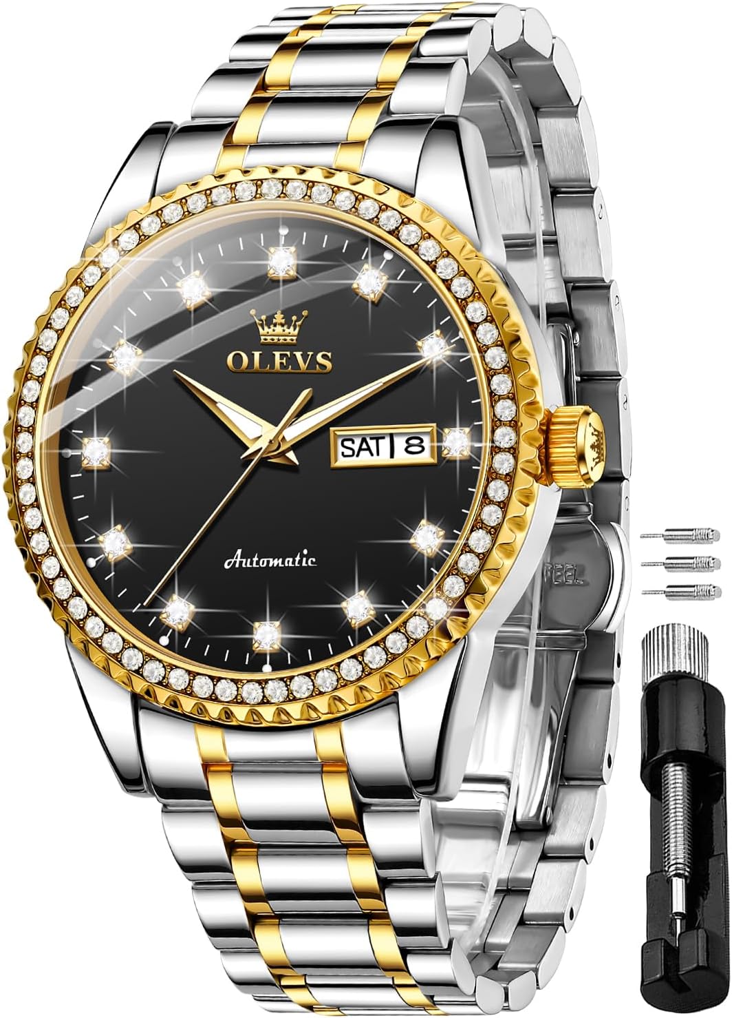 OLEVS Mens Diamond Watches Automatic Mechanical Gold Nepal | Ubuy