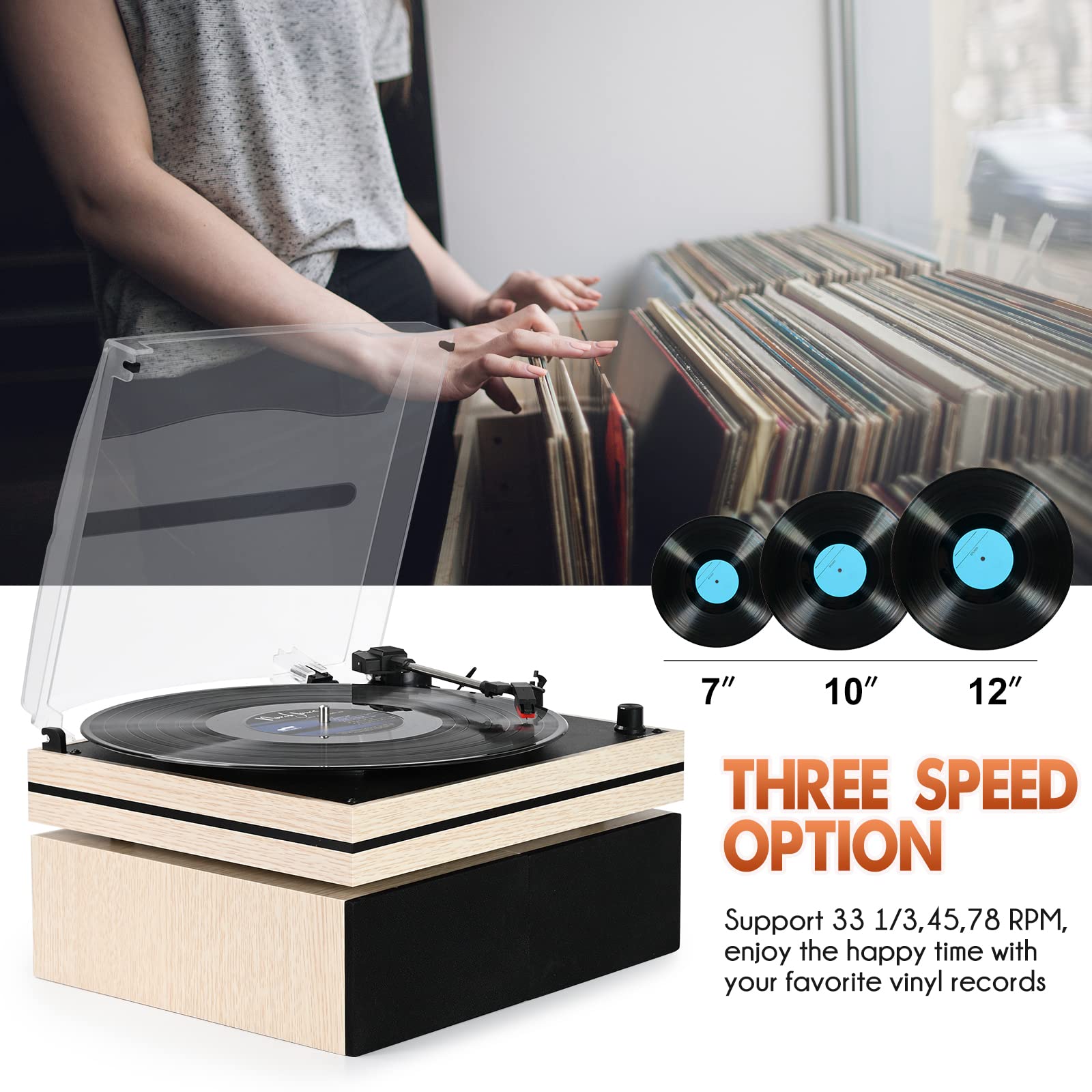 Record Player for Vinyl with External Speakers, Belt-Drive Turntable ...