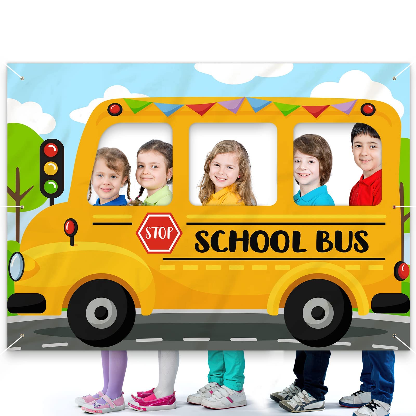Amazon.com: Vansolinne School Bus Photo Prop Selfie Frame Fabric Back ...