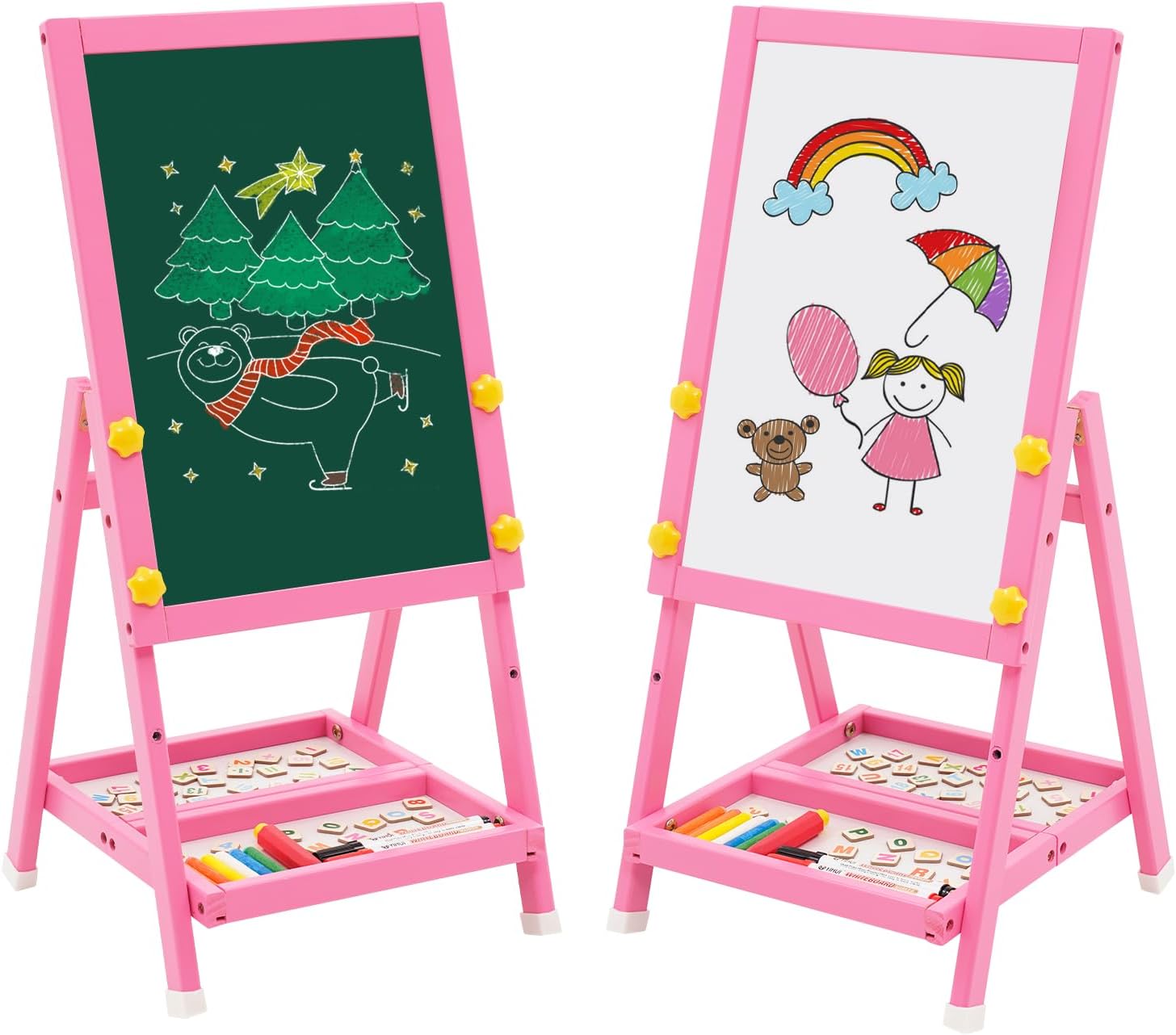 Amazon.com: NUKied Wooden Kids Easel Double Sided Easel Height ...