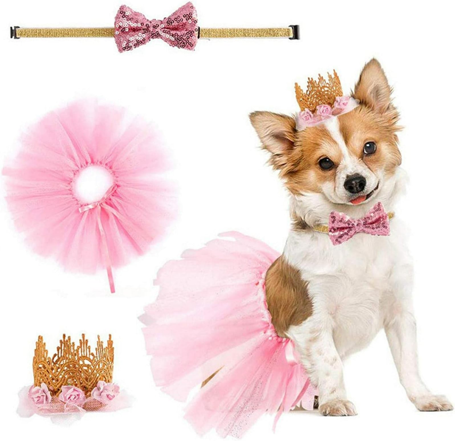 Dog Birthday Party Supplies, Cute Dog Party Dress with Collar Crown Hat ...
