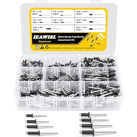 Amazon.com: Pop Rivets Assortment Kit, 400PCS Aluminum Rivets - 8 SAE ...