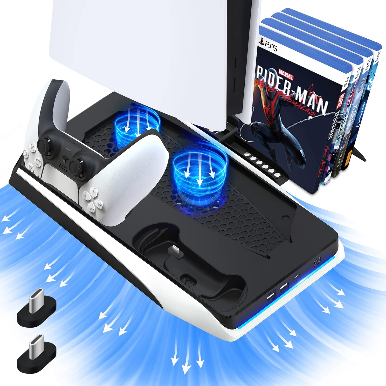 Amazon.com: Black PS5 Stand with Cooling Fan and Dual Controller ...
