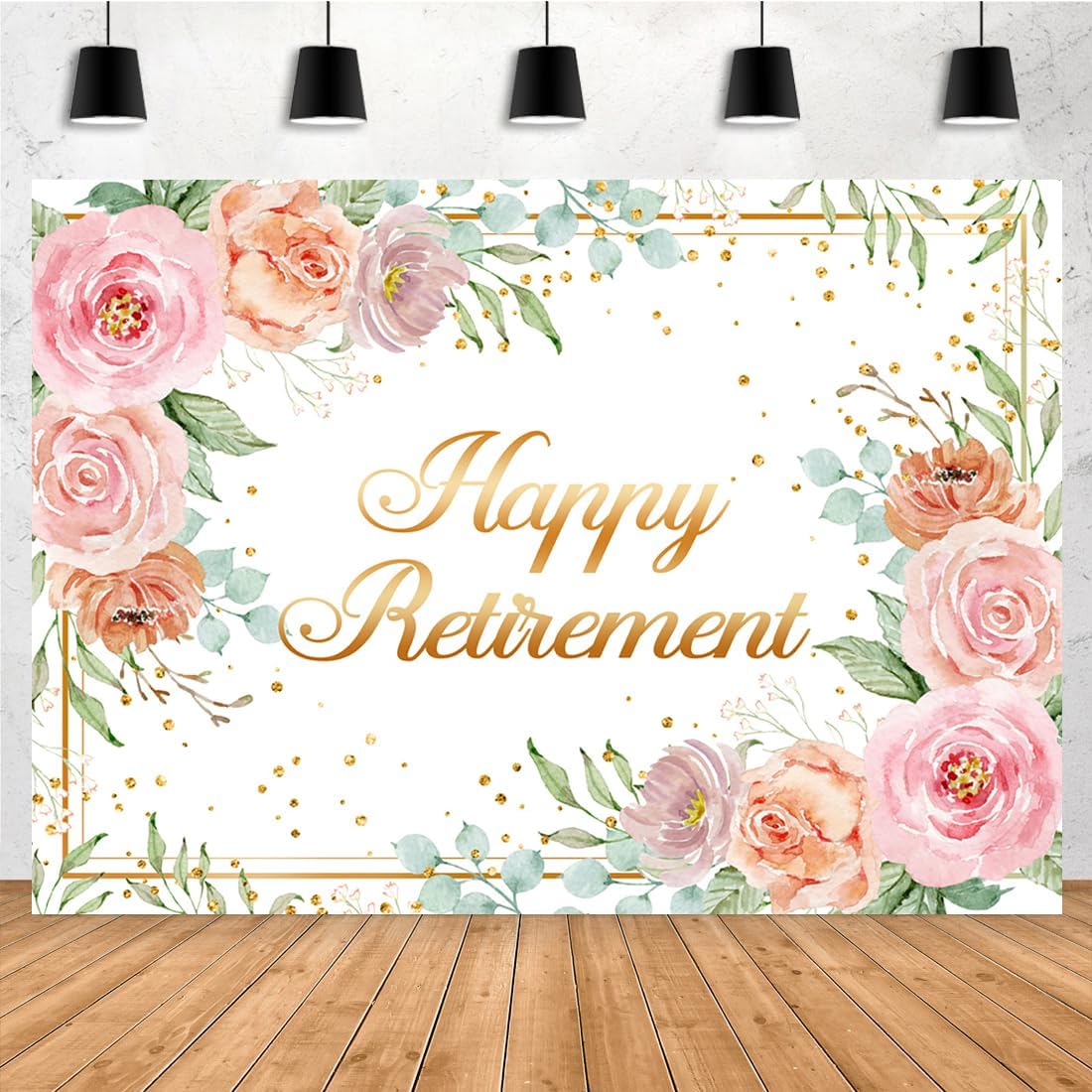 Amazon.com : Aperturee 7x5ft Rose Gold Happy Retirement Backdrop Blush ...