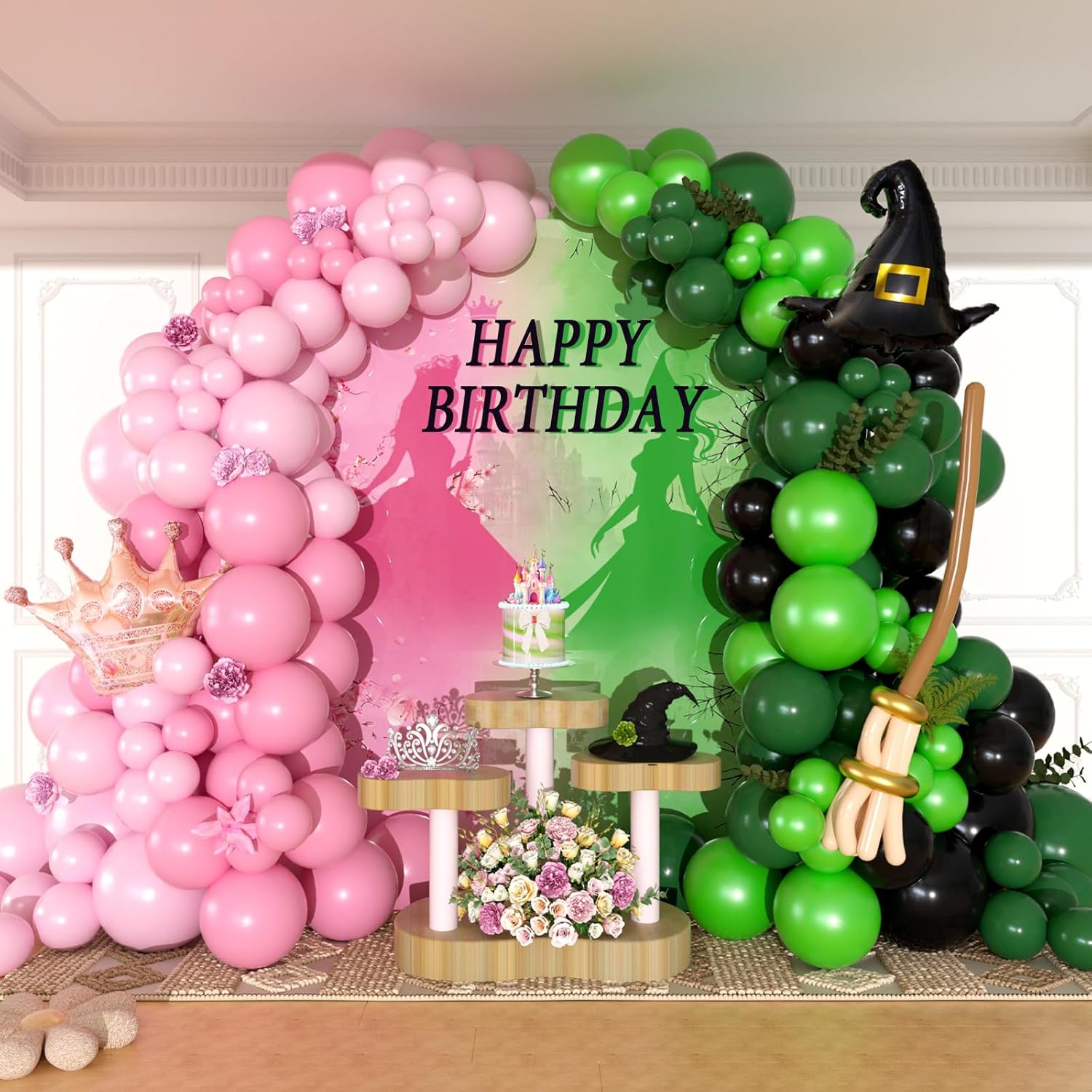 Amazon.com: 159Pcs Pink and Green Black Balloon Garland Arch Kit for ...