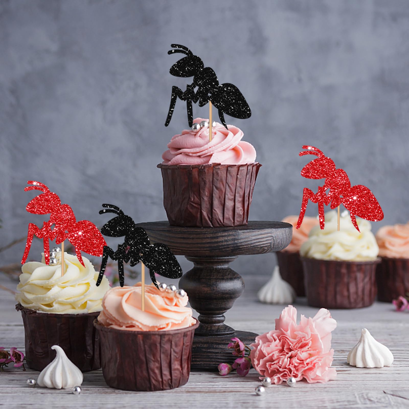 Snapklik.com : Ant Insect Cupcake Toppers, Black & Red Glitter Baby ...