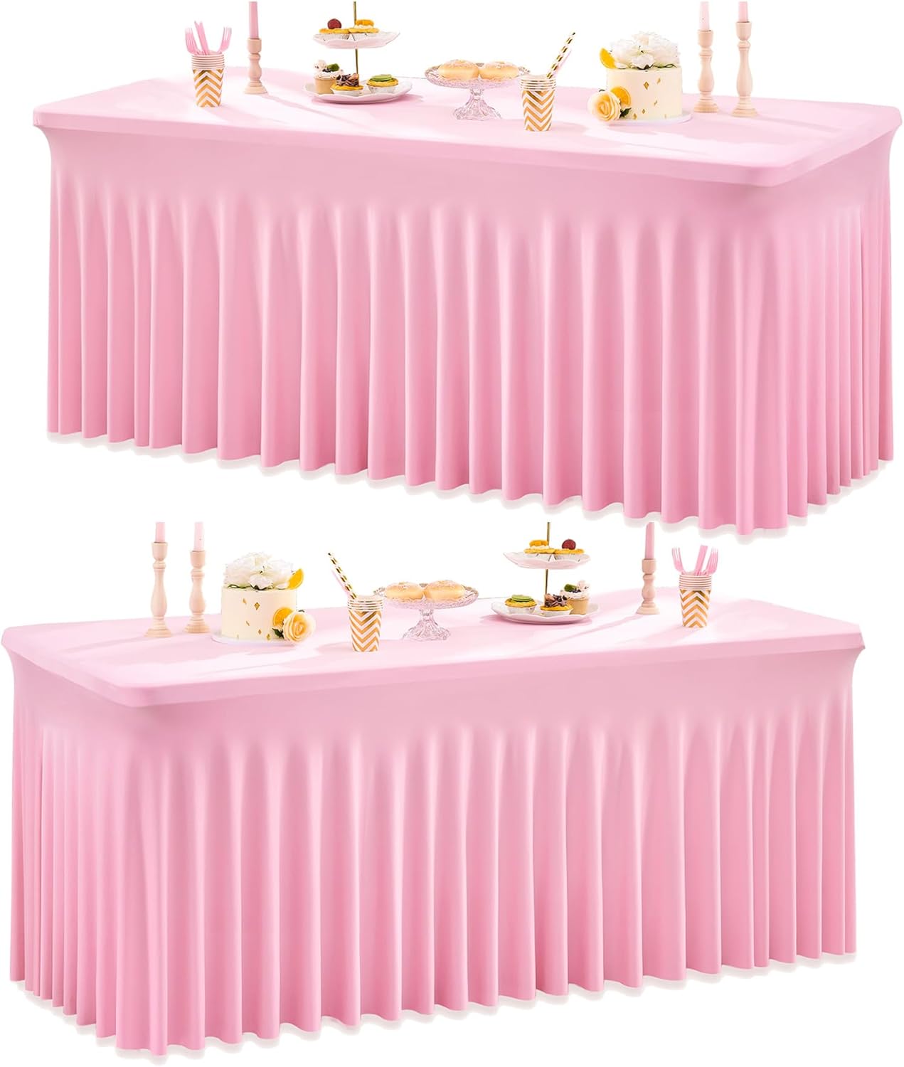 Amazon.com: Htper 2 Pack Baby Pink Spandex Tablecloth for 6 Foot ...