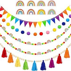 Sumind 5 Pcs Retro Rainbow Classroom Decor Set 9.84 ft Colorful Boho ...
