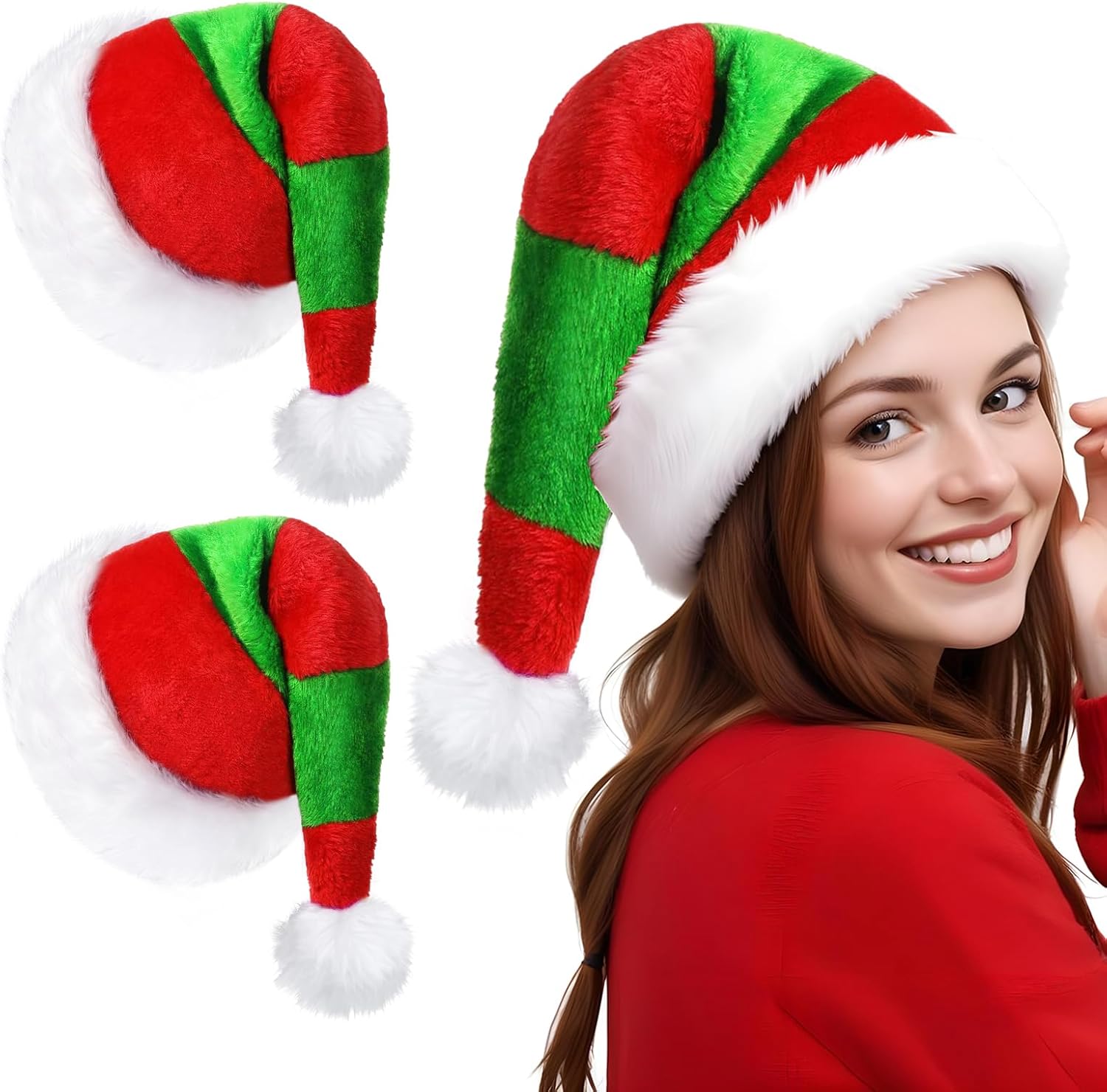 Amazon.com: Cleacloud 2 Pack Christmas Elf Hat Adults, Elf Santa Hat ...