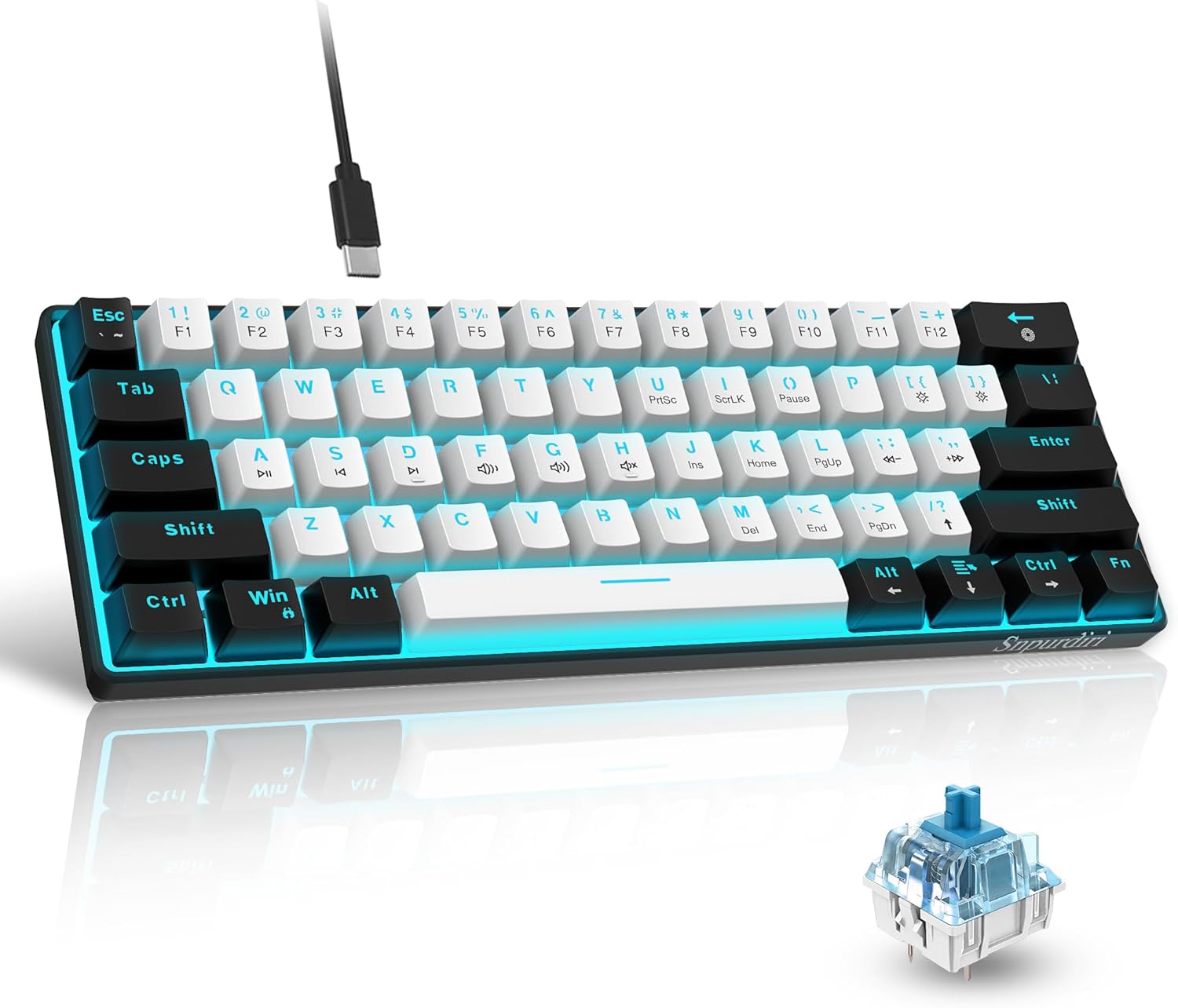 Amazon.com: Snpurdiri 60% Wired Mechanical Gaming Keyboard, Ice Blue ...