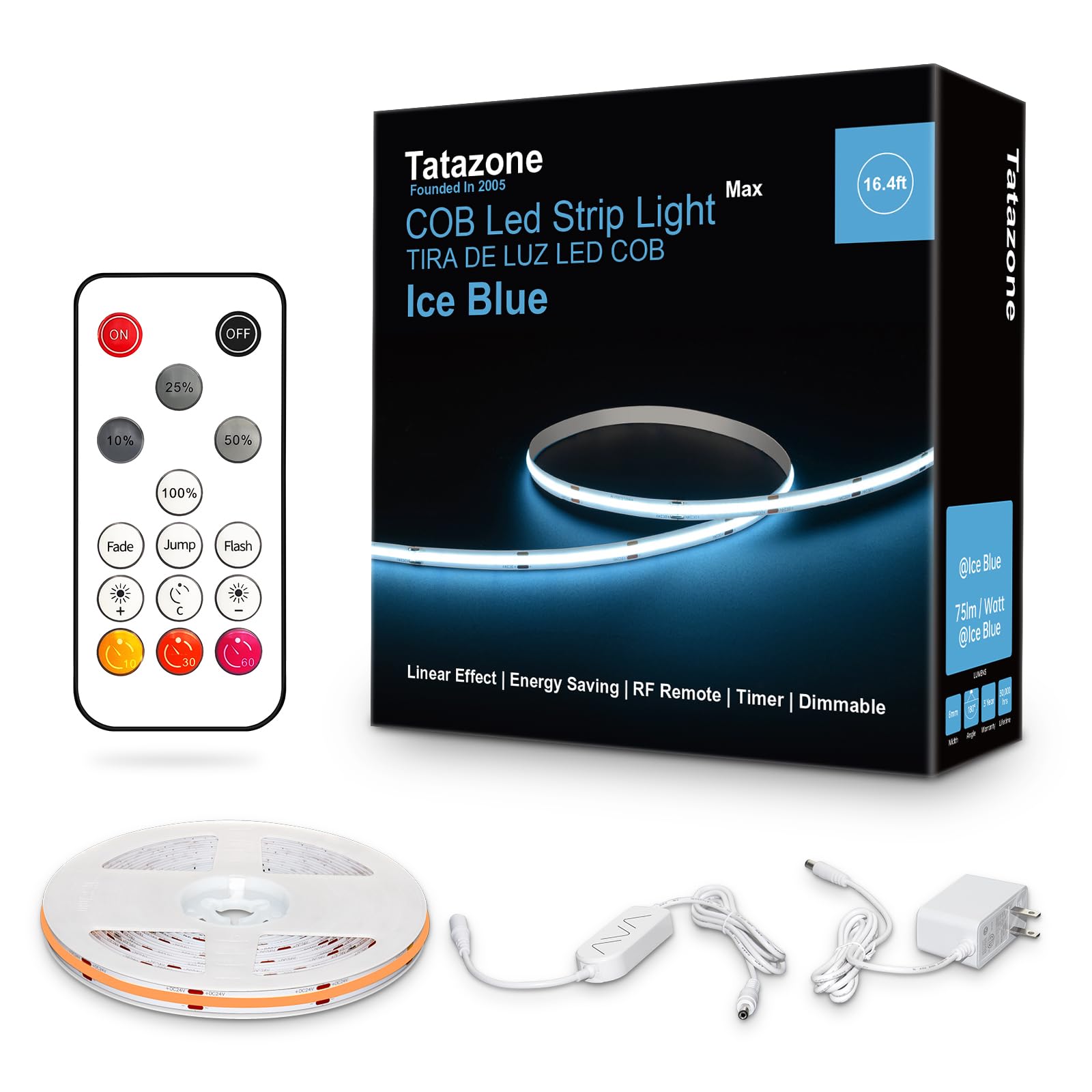 Amazon.com: Tatazone 16.4ft Ice Blue COB Led Strip Lights with RF ...