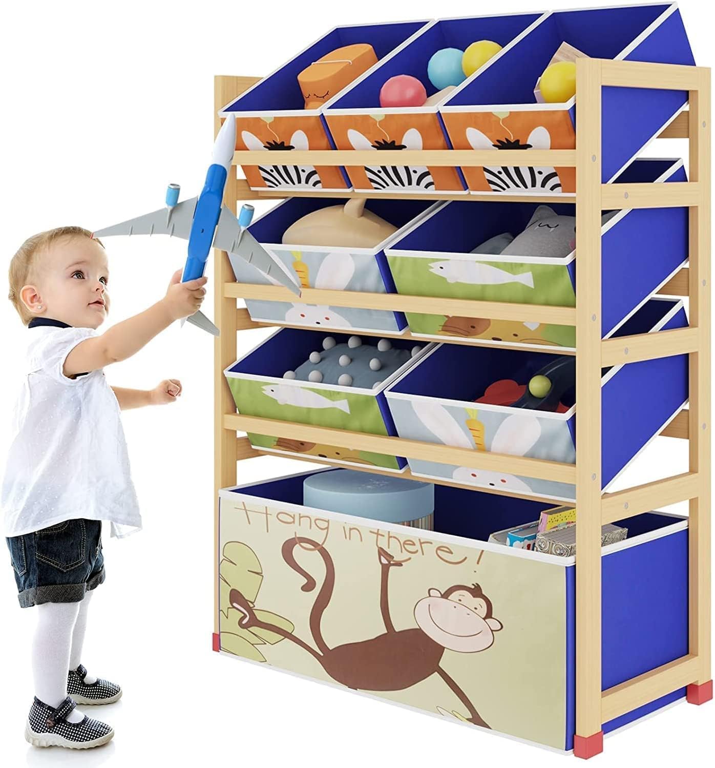 Bluey Kids Bedroom Toy Storage Unit With 6 Fabric Storage Boxes ...