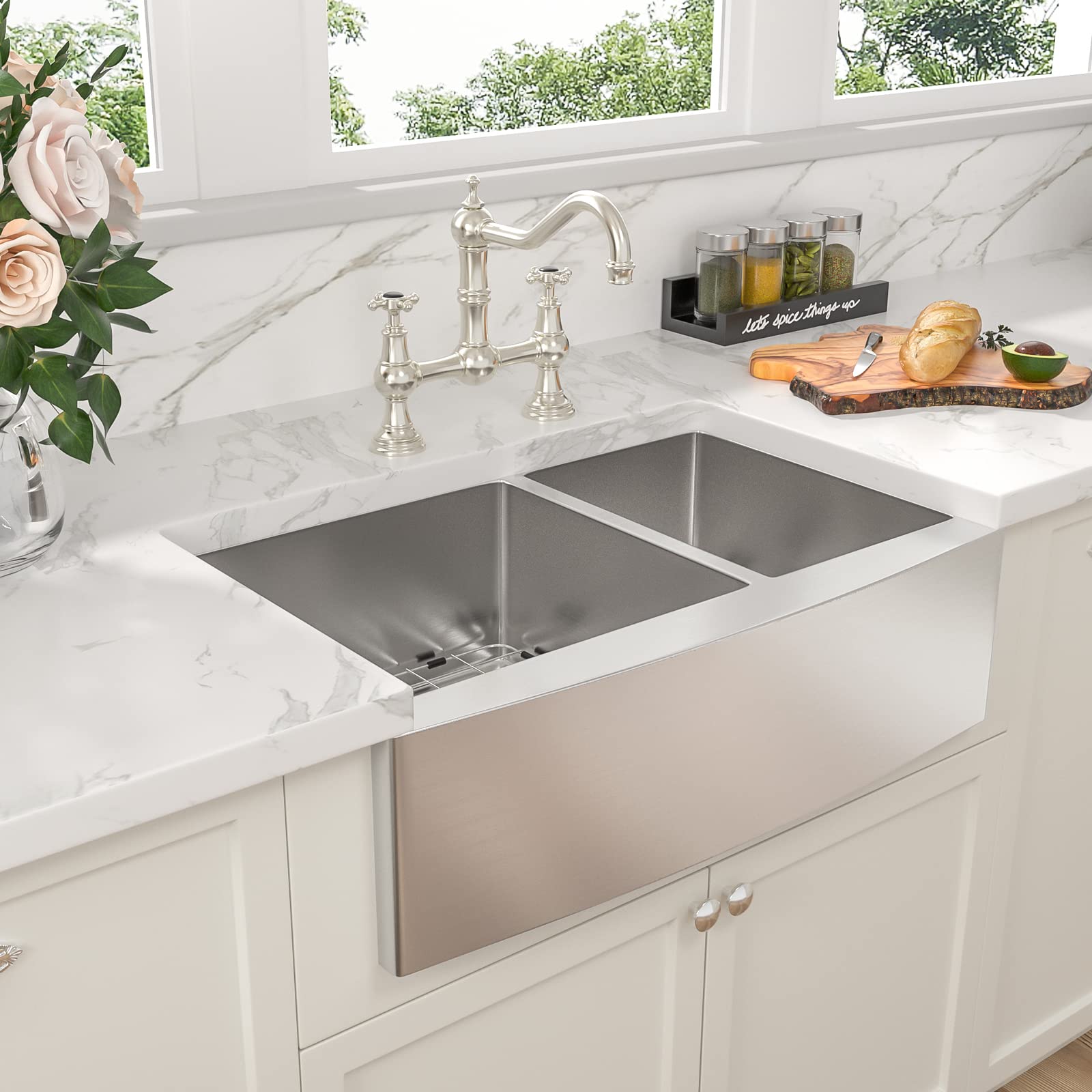 Snapklik.com : 33 Double Farmhouse Sink - 33x21 Inch Kitchen Sink ...