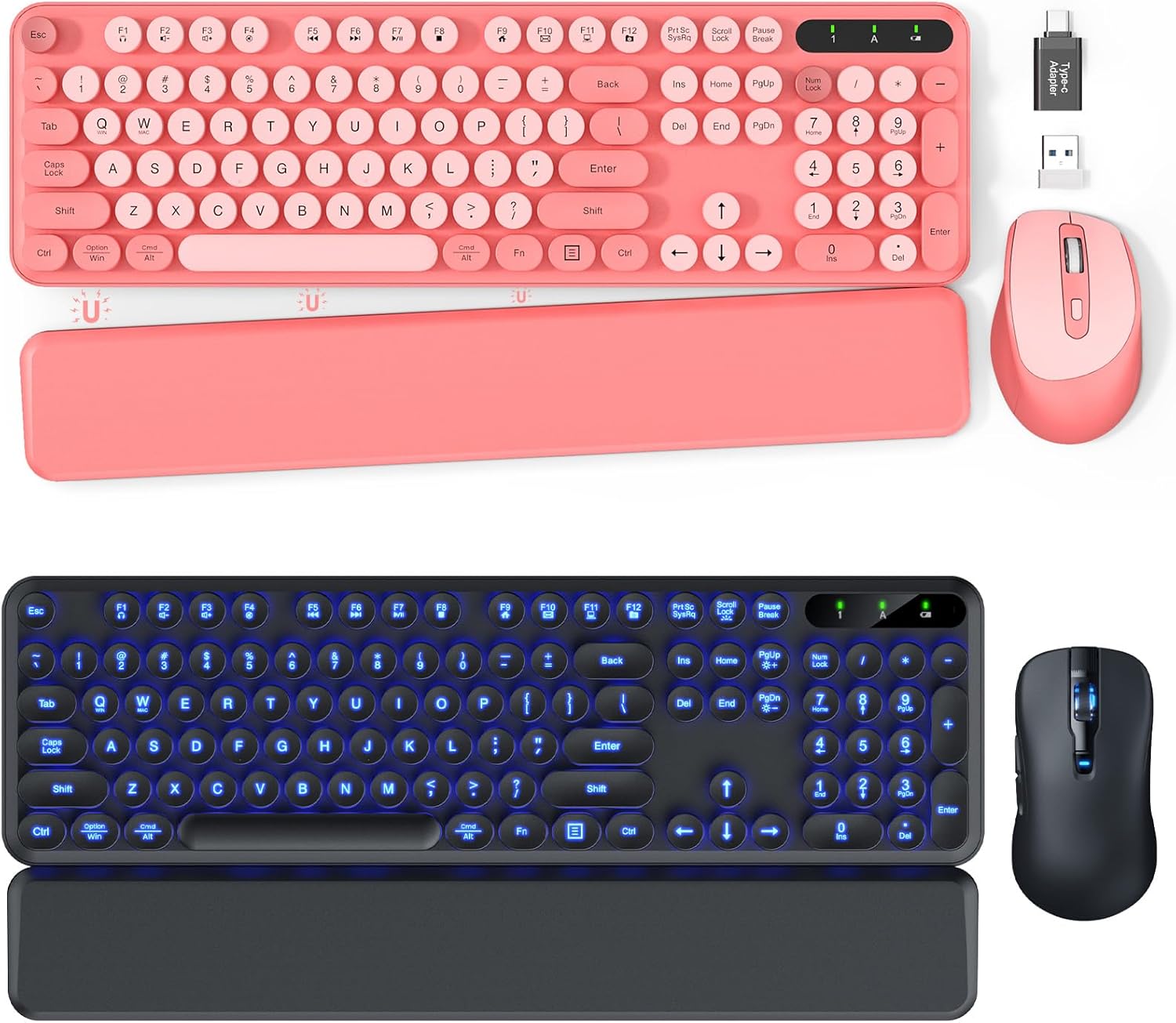 2 Pack Wireless Keyboard And Mouse Typewriter Keyboard With Detachable Wrist Rest
