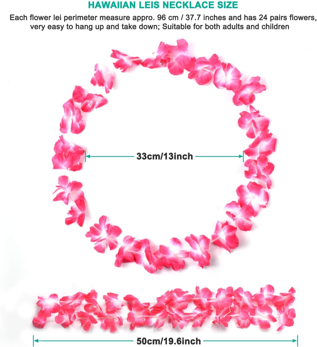 Alcoon Hawaiian Flower Necklace, 36 Pieces Tropical Hawaiian Luau ...