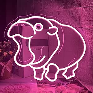 Cute Hippo Neon Sign, Pink Pygmy Hippo Led Neon Light for Wall Decor ...