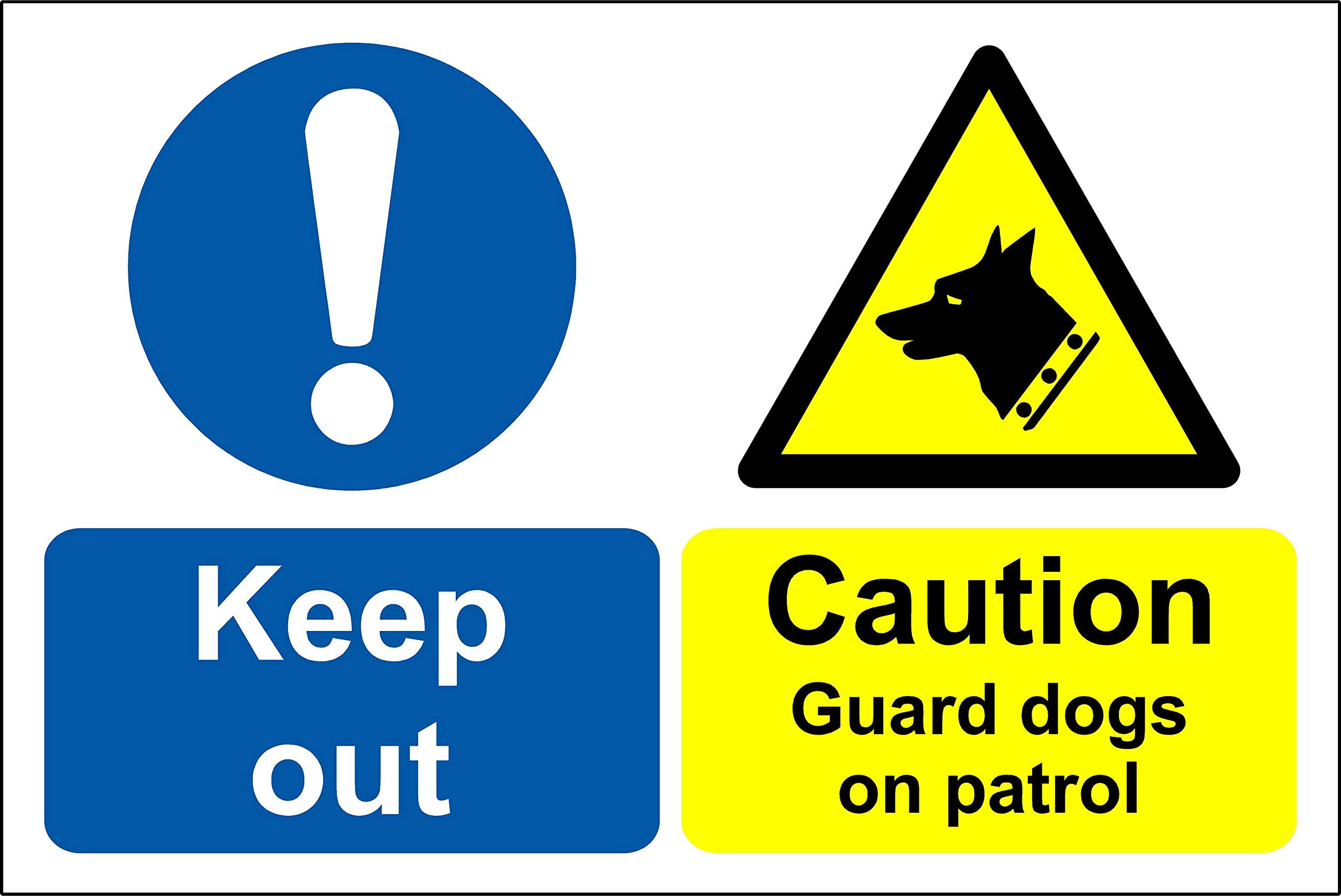 Caution guard dogs on patrol keep out Safety sign - 1.2mm Rigid plastic ...