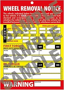 Wheel Change Notice Tag Card Re-Torque Warning - 50 Cards (with Bands ...