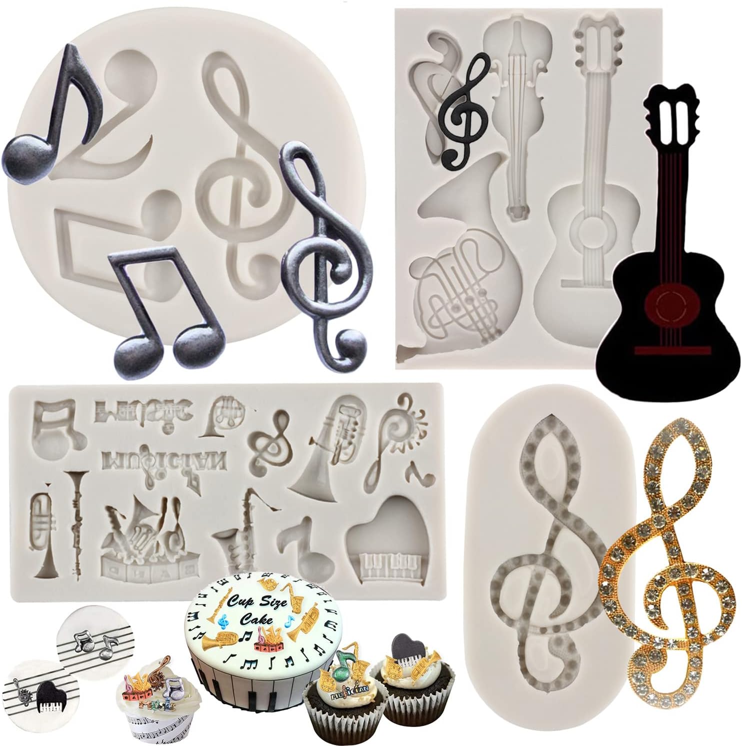 Amazon.com: Sijiangmold Music Note Silicone Mold Instrument Fondant ...