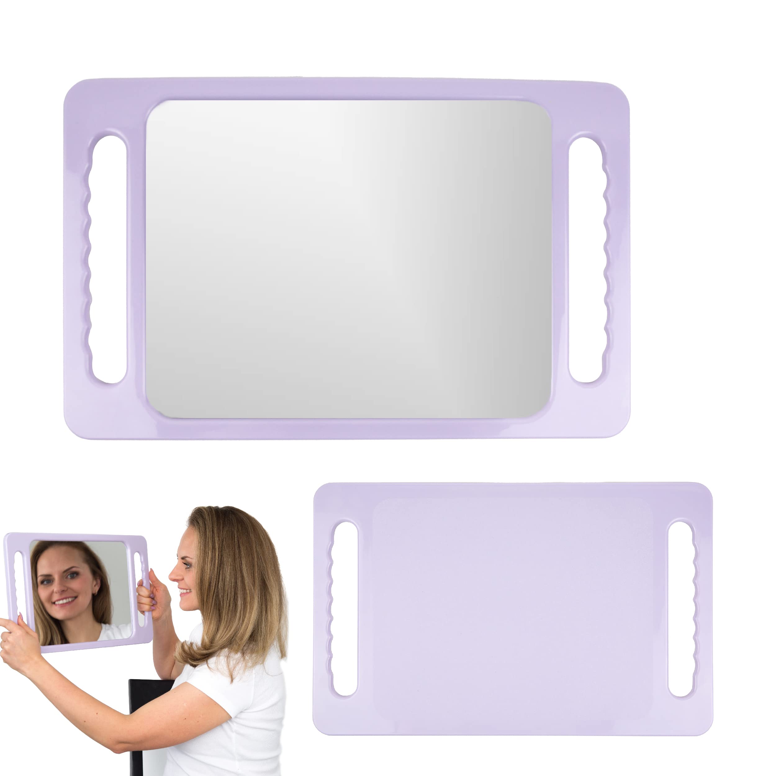 Amazon.com: Large Hand Mirror with Double Handle - Rectangular Hand ...