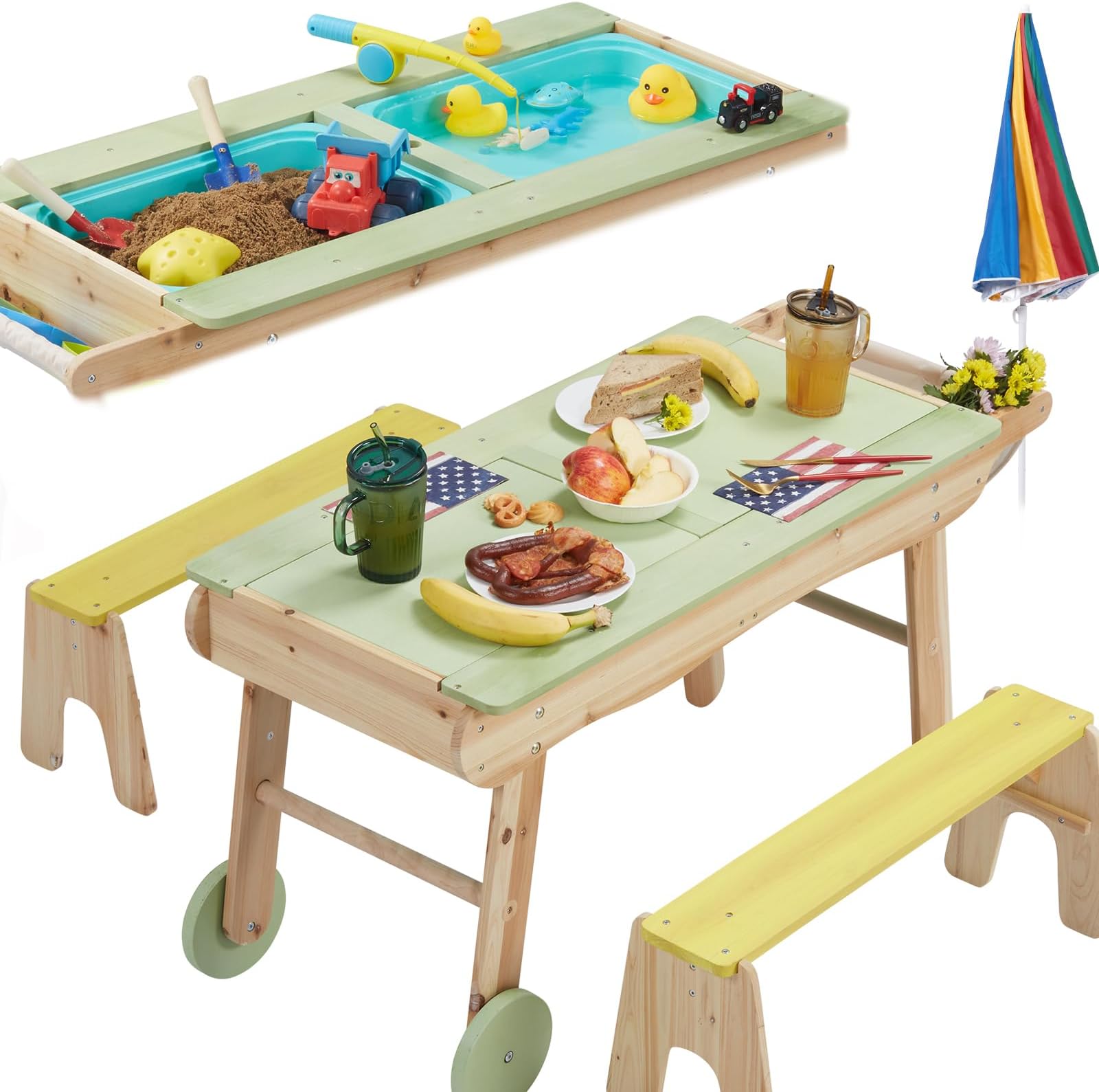 Amazon.com: Uiifan 2 Sets Sensory Table Wood Sand Table Water Table ...