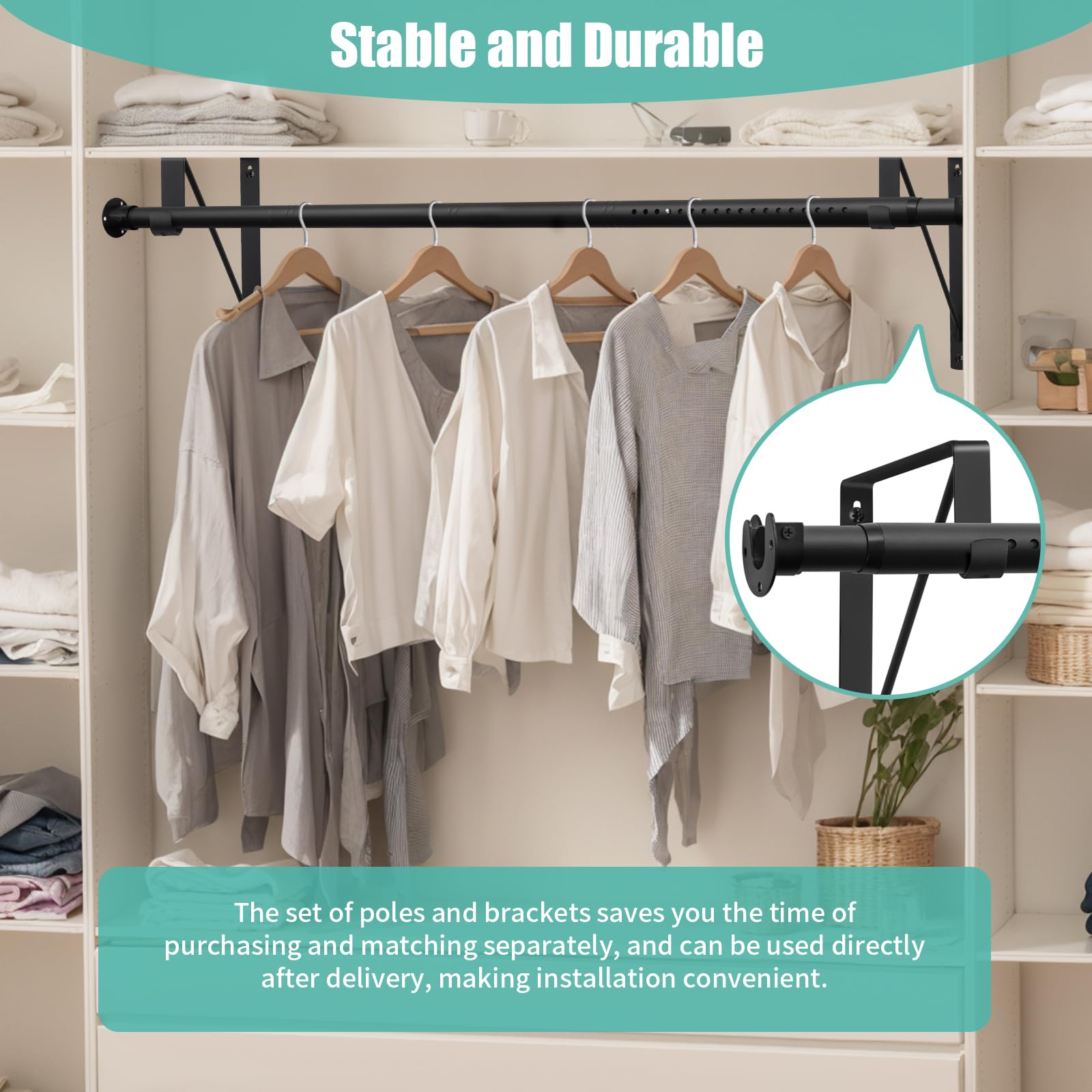 Closet Rods For Hanging Clothes 1.5\" Adjustable Closet Rod 28-48 Inch ...