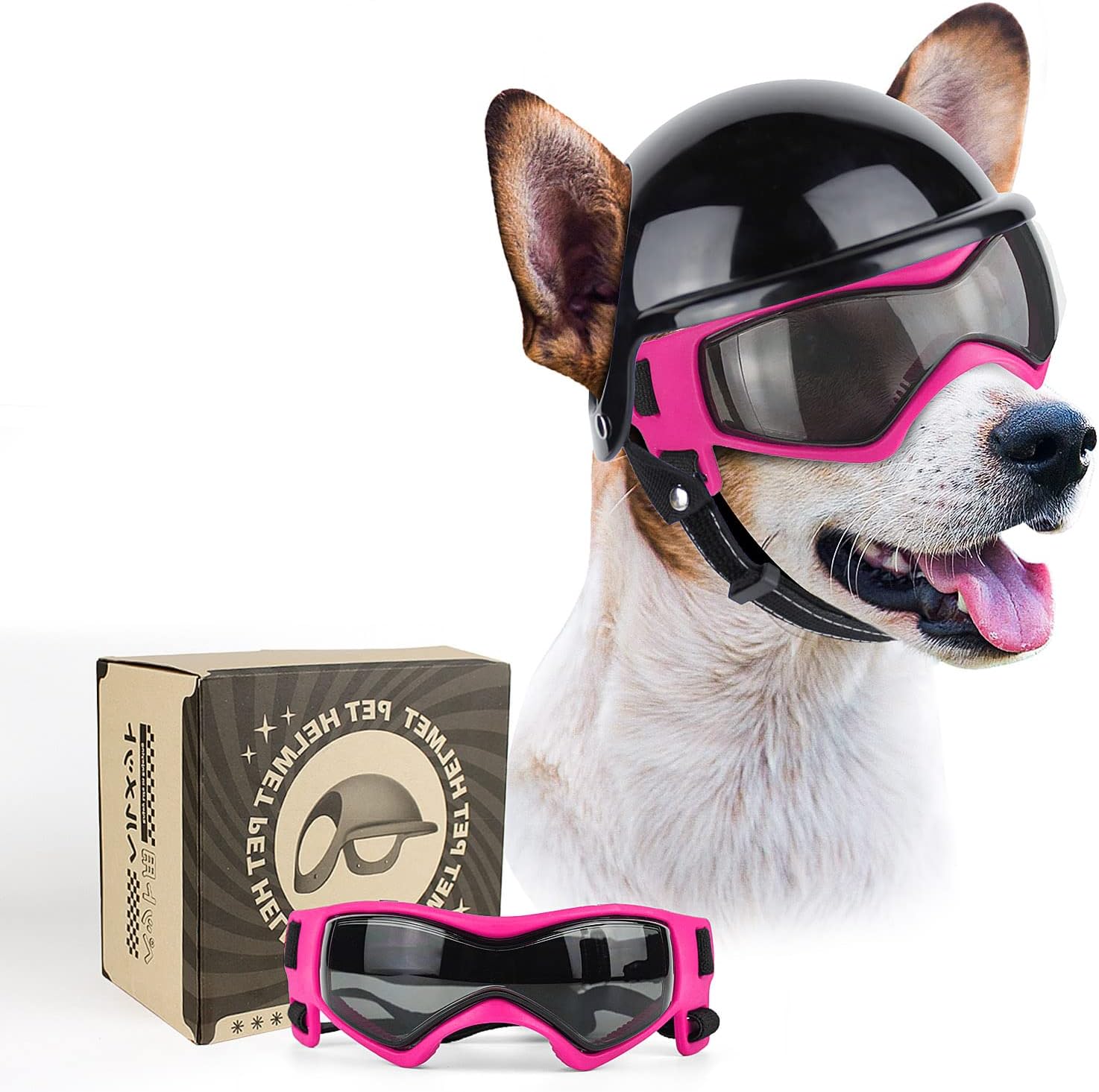 Amazon.com : PETLESO Dog Goggles for Small Dogs with Helmet, 2PCS Doggy ...