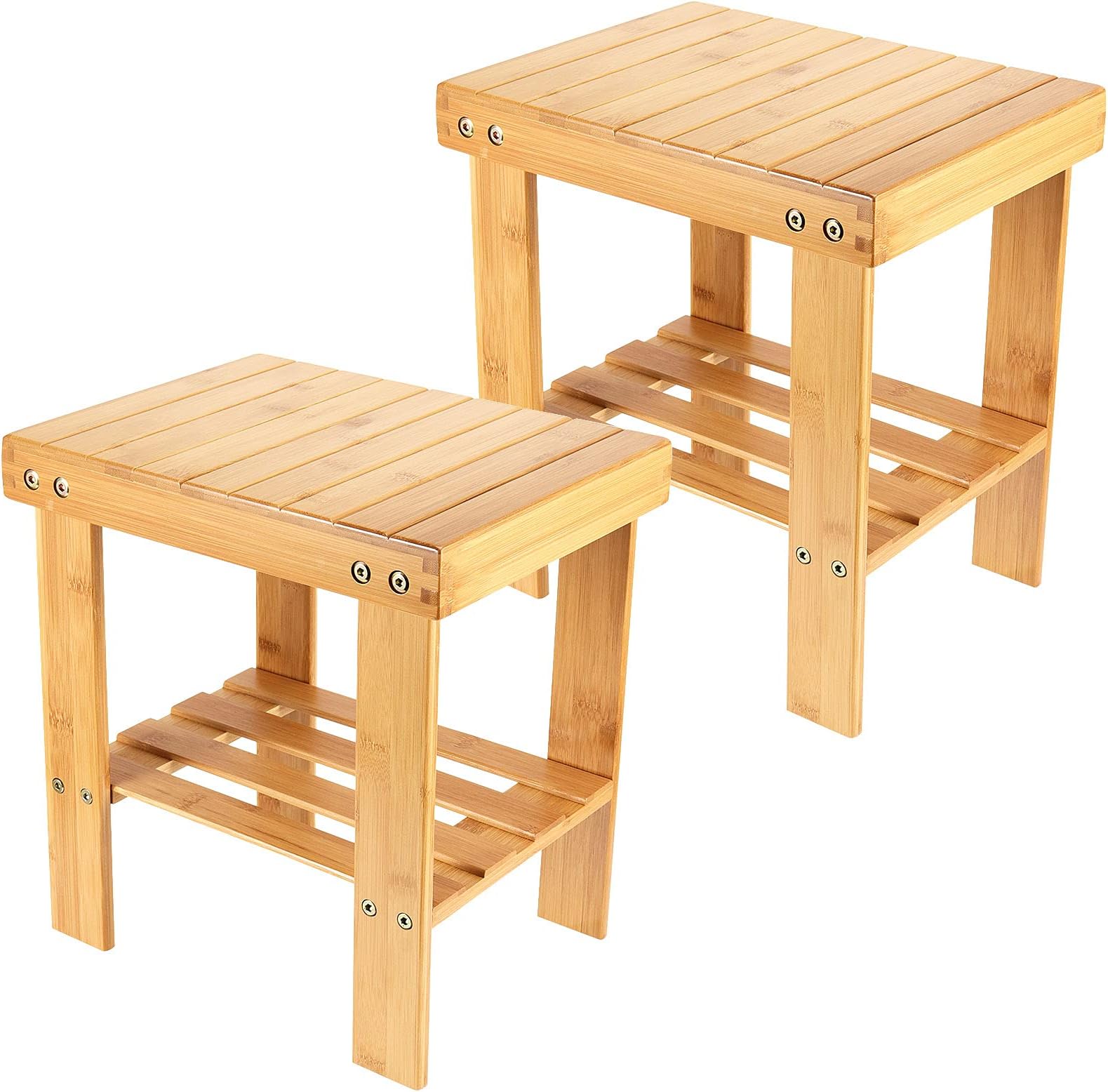 Amazon.com: KKTONER Bamboo Step Stool with Storage Shower Bench with ...