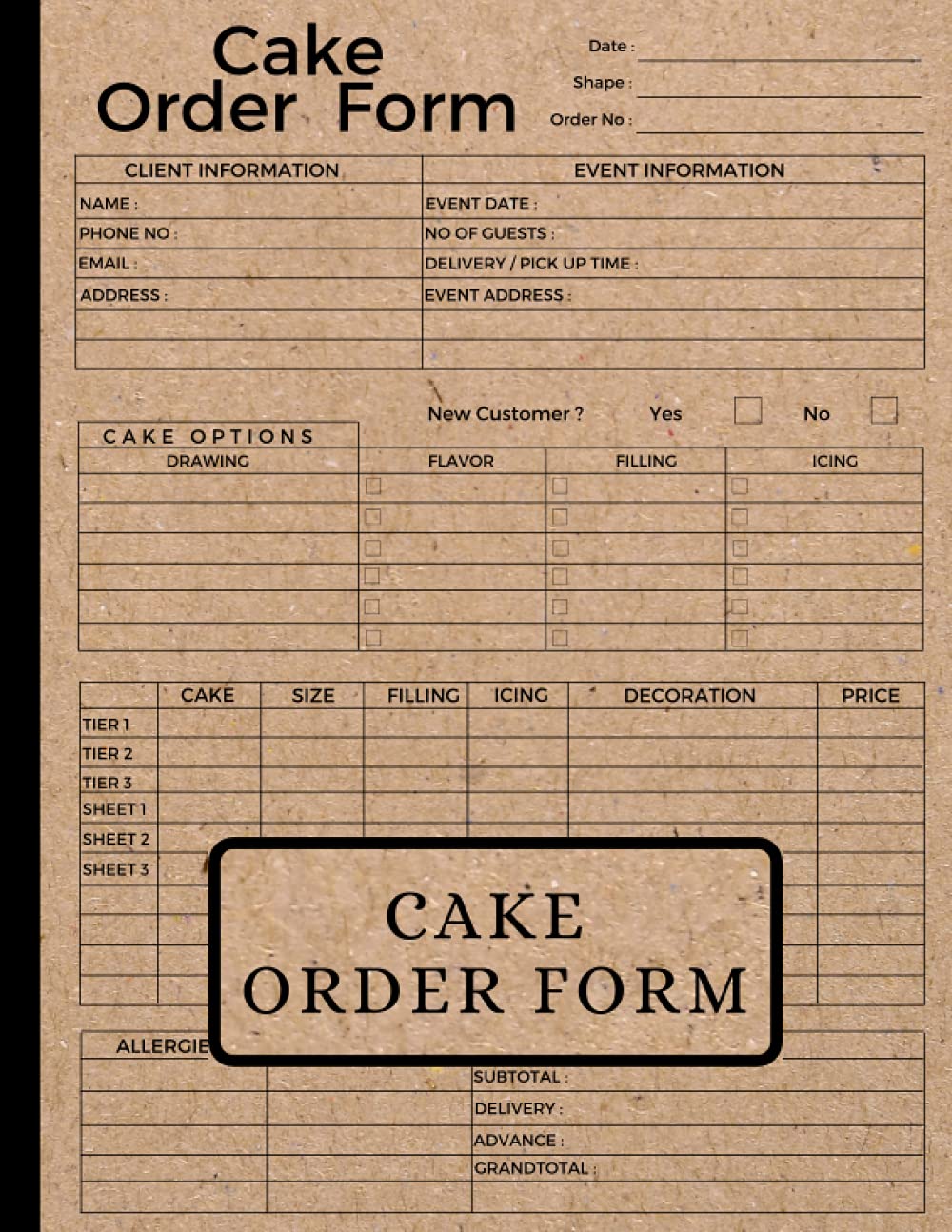 Cake Order Form Cake Order Book Cake Order Forms Cake | Desertcart Bahamas