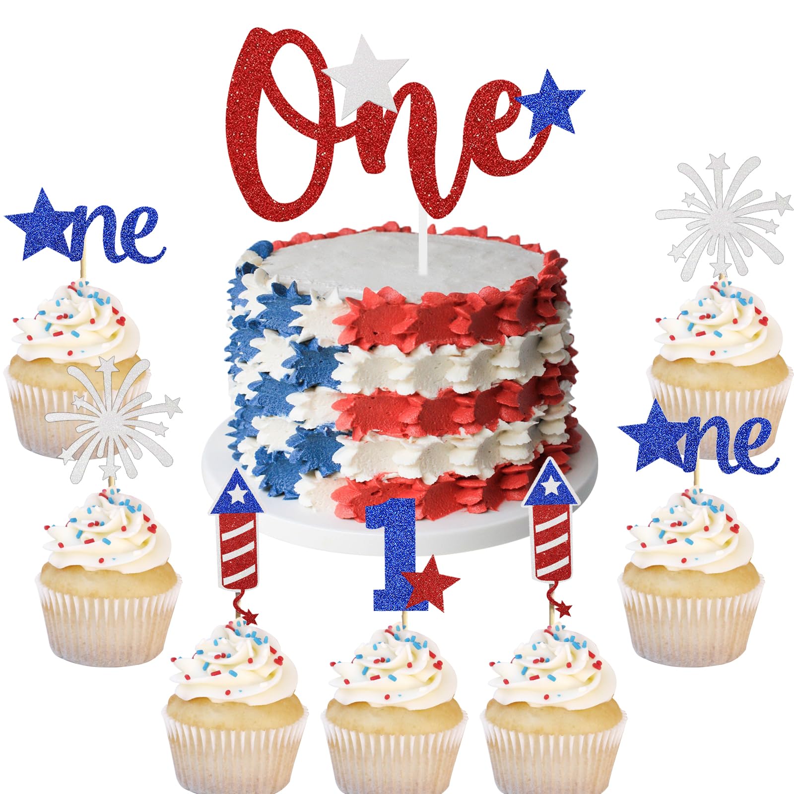 Amazon.com: 4th of July 1st Birthday Cake Cupcake Toppers Red White And ...