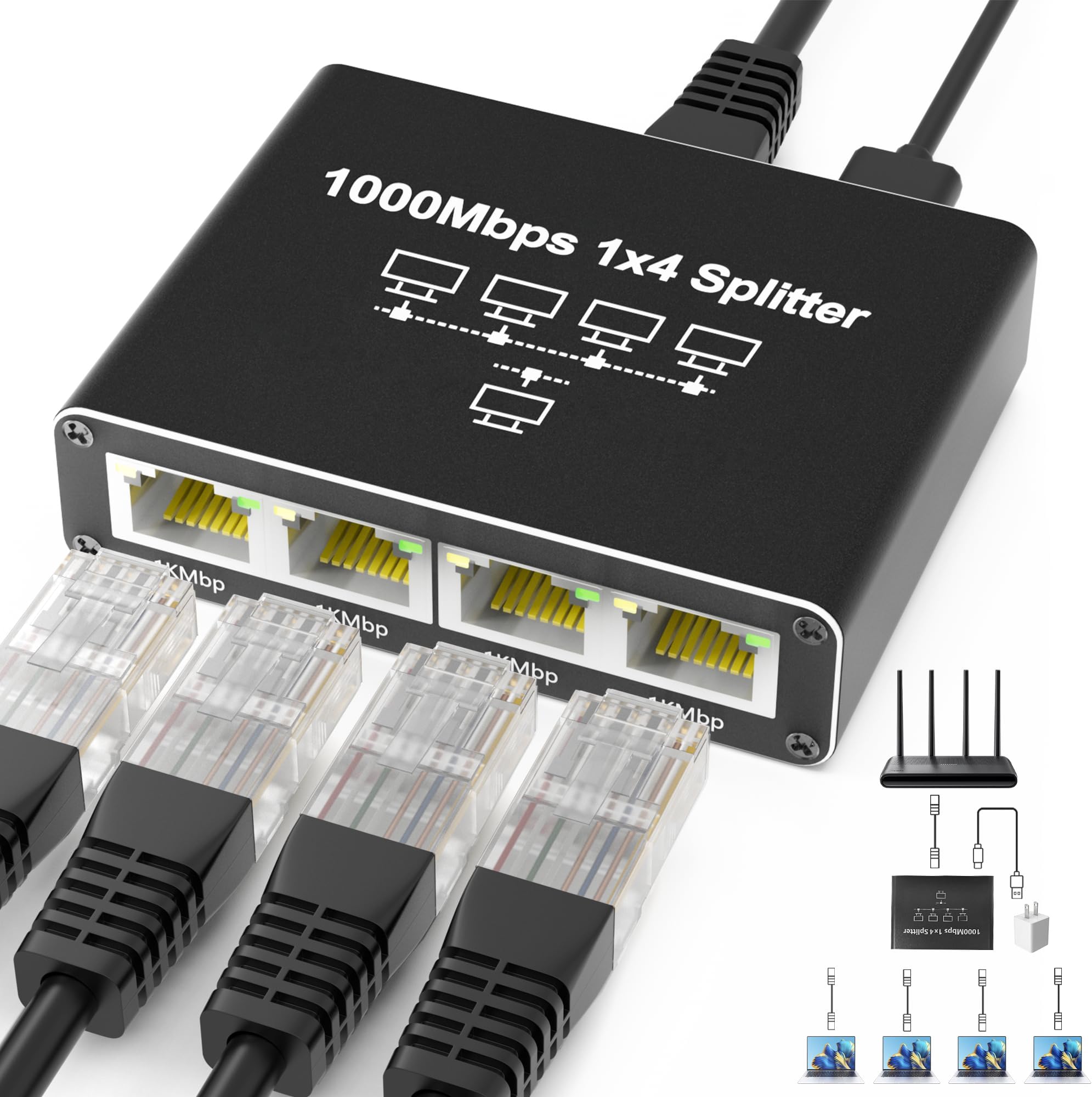 Amazon.co.jp: 【3年間品質保証】LAN ケーブル ハブ 4ポート LAN 分配器 1000Mbps スイッチングハブ RJ45 1入力4出力 4台同時使用 Cat5/5e/6/7 ...