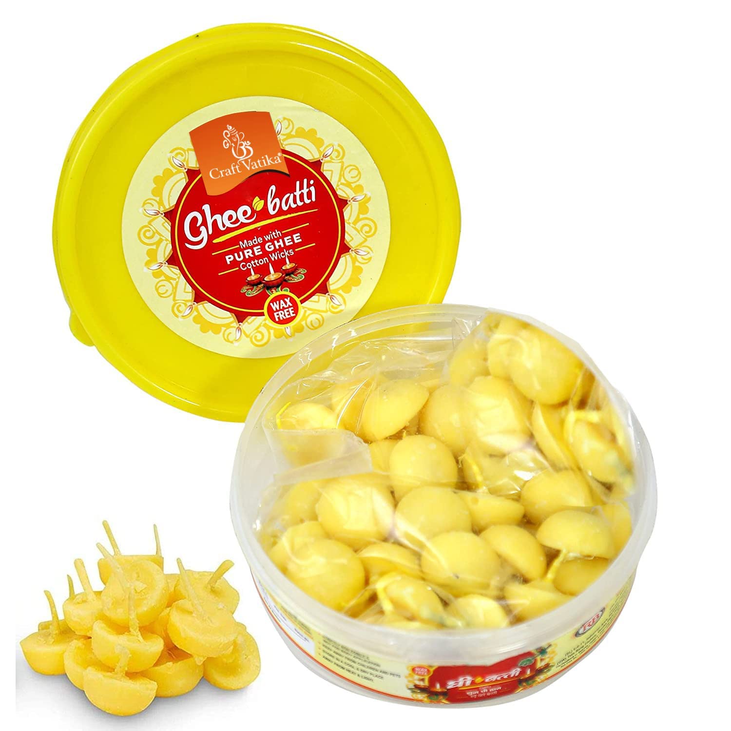 Buy CraftVatika Pack of 90 Readymade Diya Ghee Batti Pure Cow Ghee ...