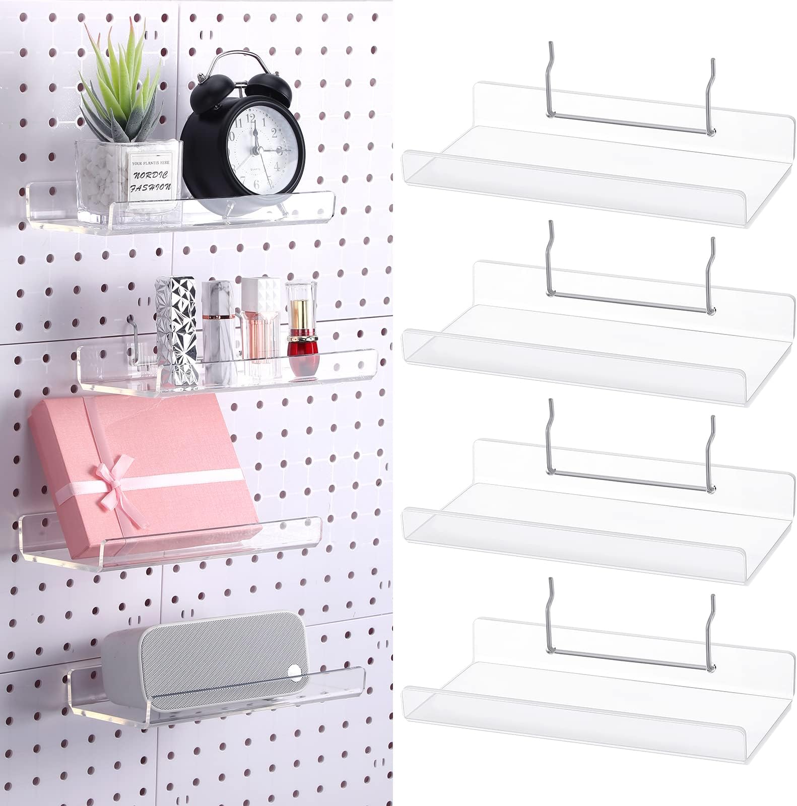 Amazon.com: 4 Set Pegboard Shelf Clear Acrylic Shelf with Metal Hooks ...