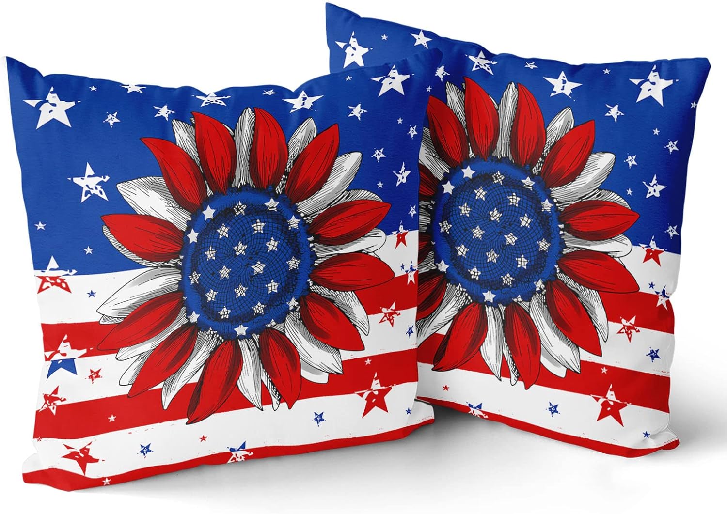 Amazon.com: Anyako 4th of July Pillow Covers Patriotic Sunflower Pillow ...