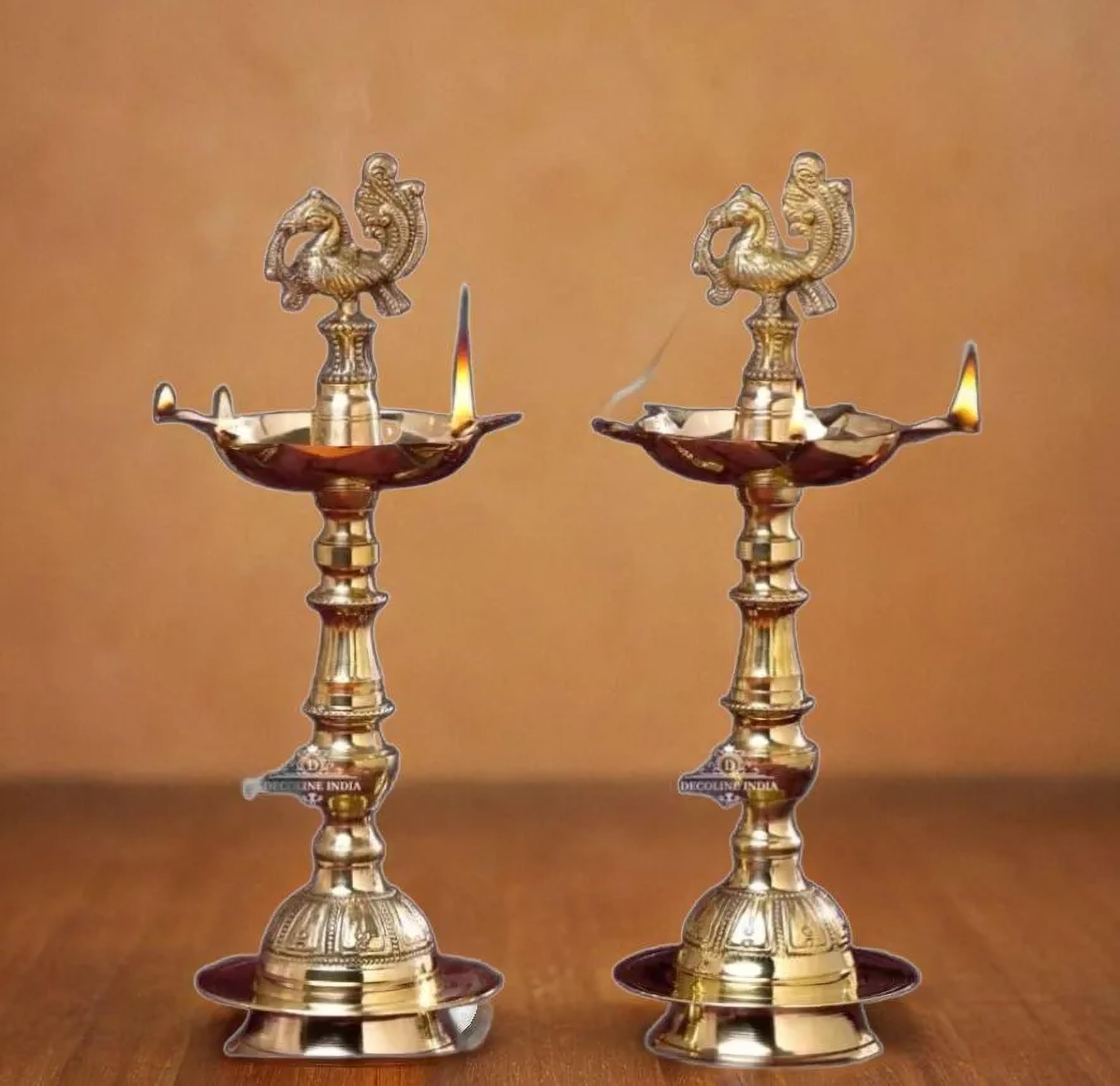 Buy DECOLINE INDIA India Brass Kuthu Vilakku (10") / Peacock Samai Diya ...