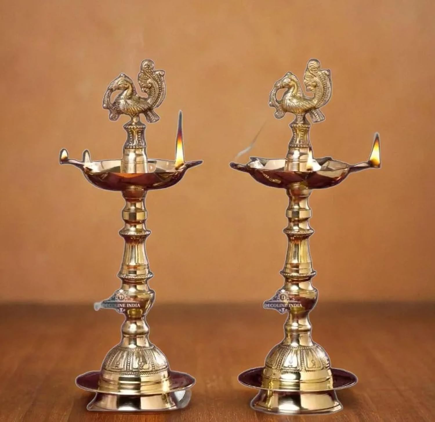 Buy DECOLINE INDIA India Brass Kuthu Vilakku (10") / Peacock Samai Diya ...