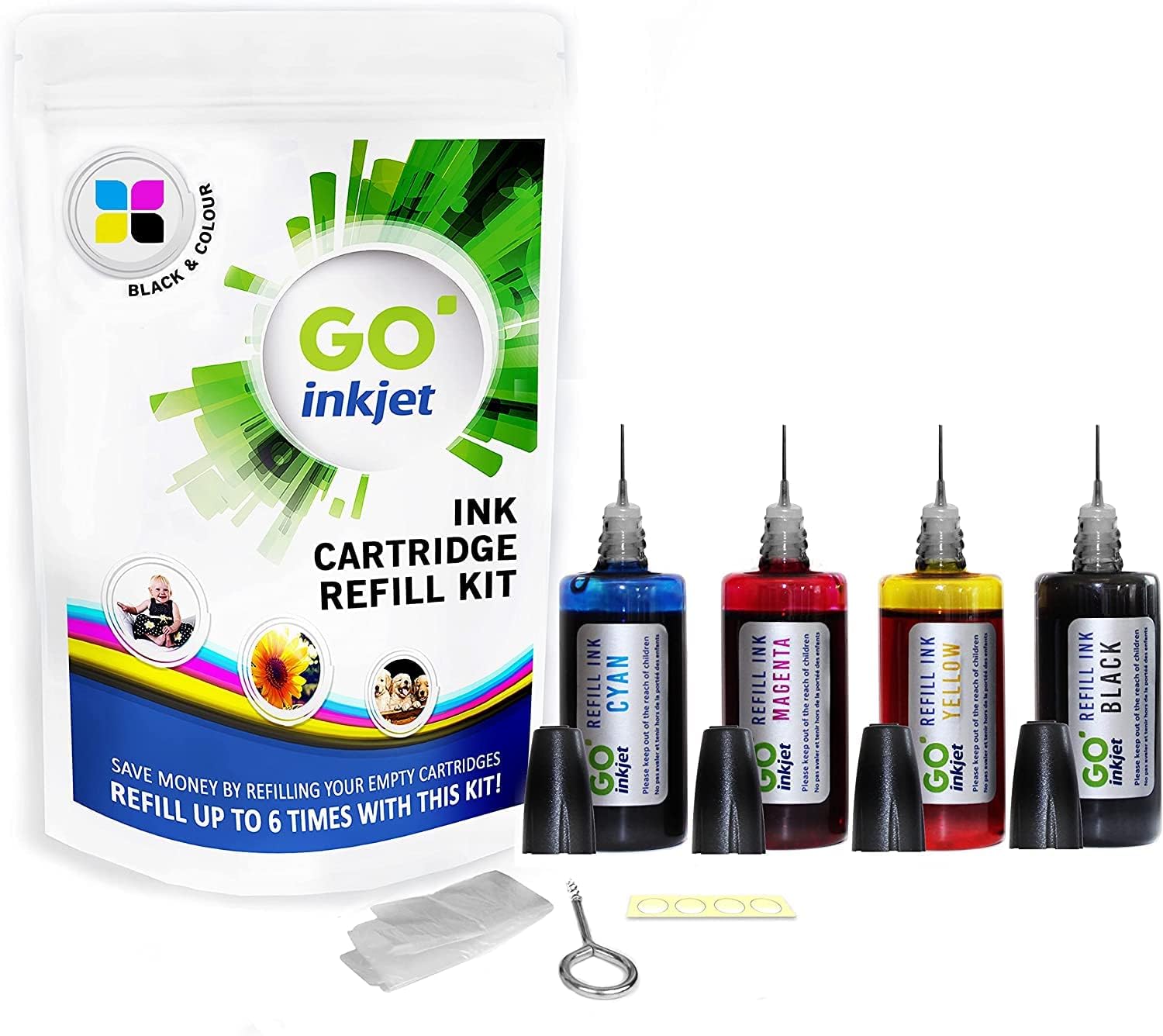 GO Inkjet Black and Colour Printer Ink Cartridge Refill Kit CMYK for ...