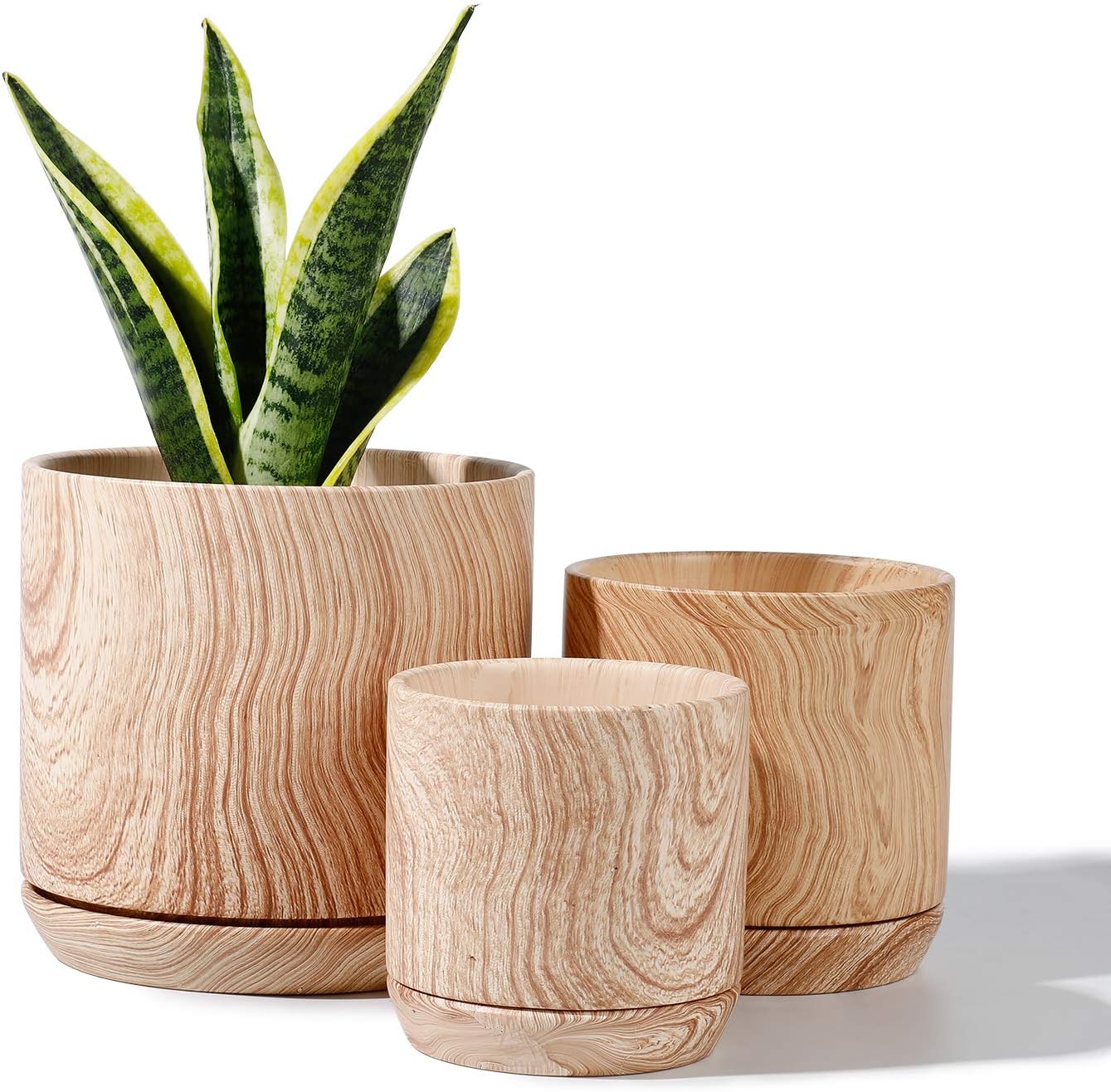 Amazon.com : POTEY 053112 Ceramic Pots for Plants - Wooden Pattern ...