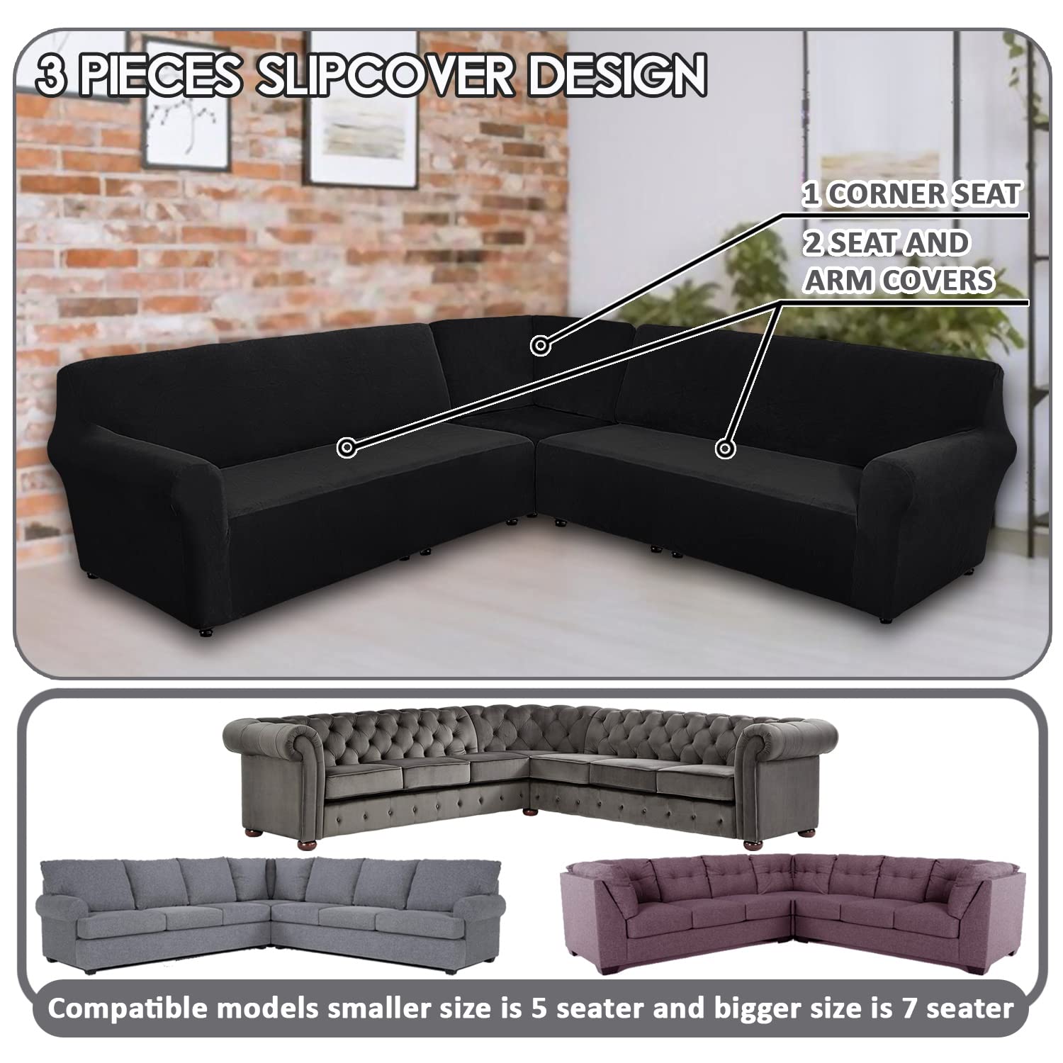 ULTICOR 3 Piece, Velvet L Shape Sofa Cover, L Shape Couch Cover, Sofa Cover for L Shape Sofa ...