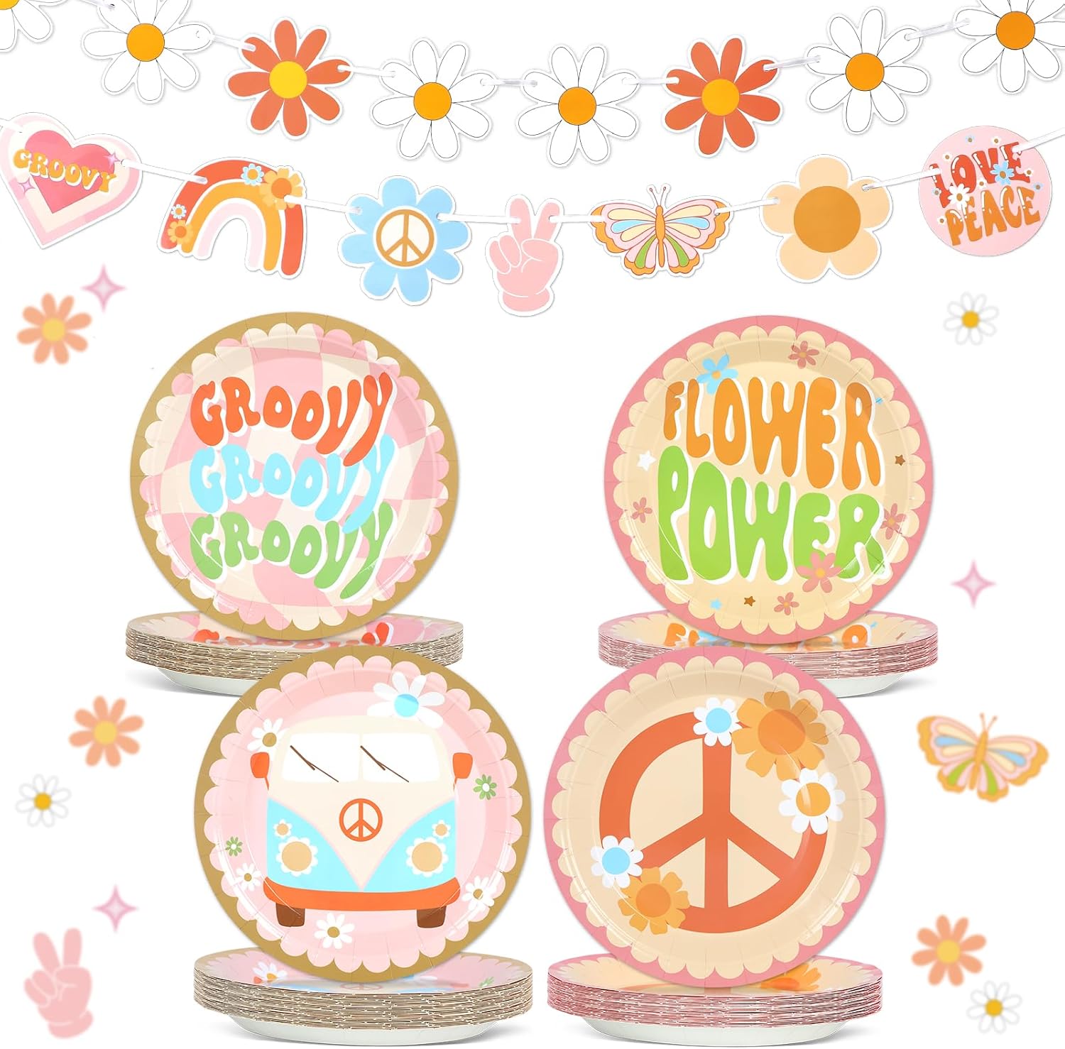 Amazon.com: Groovy Party Supplies Retro Hippie Boho Spring Paper Plates ...