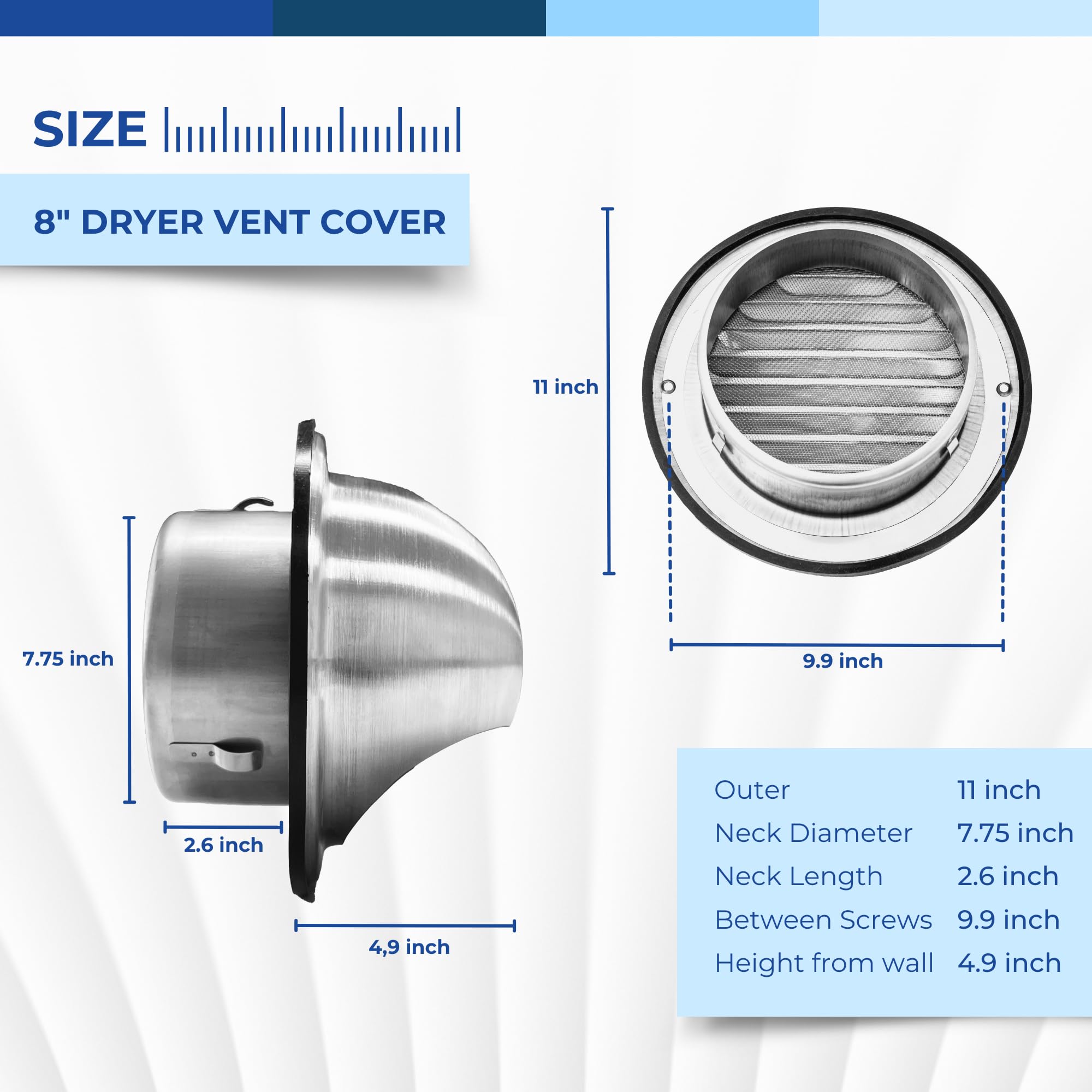 Snapklik.com : Fits 8" Neck Dryer Duct Stainless Steel Round Exhaust ...