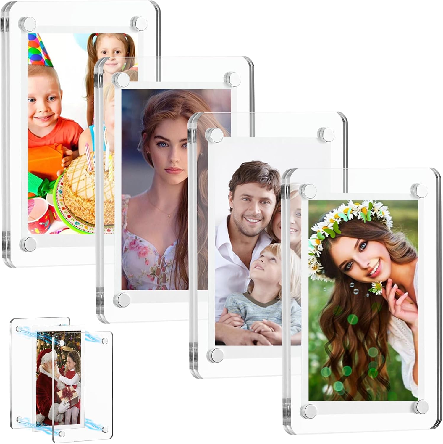 Amazon.com - 4 Pack Acrylic Fridge Magnetic Frame, Mini Picture Frames ...